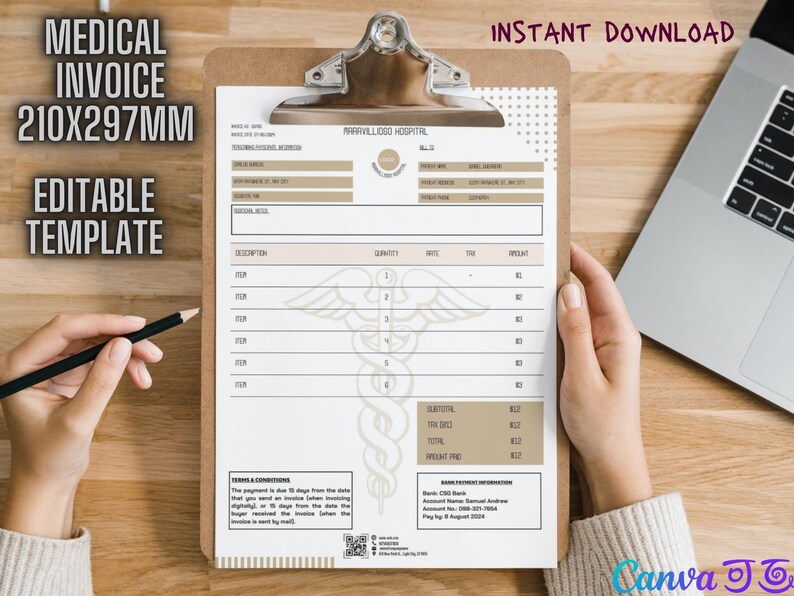Printable Medical Invoice Doctor's Medical Bill Receipt Invoice PDF ...