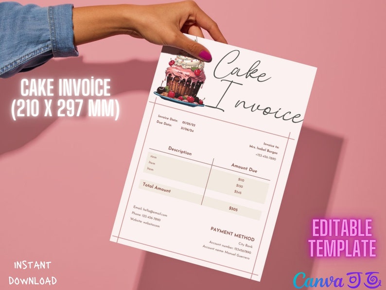 Editable Cake Invoice Template Cake Form Printable Bakery Invoice Small ...
