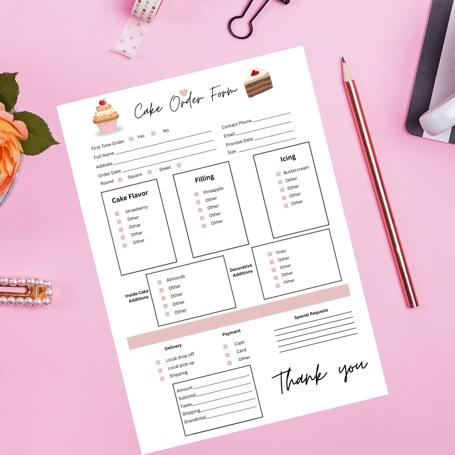 Editable Cake Order Form Template Cupcake Order Form Small Business ...