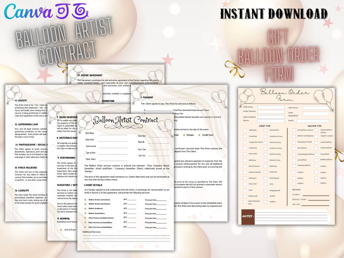 Editable Balloon Order Form Balloon Contract Balloon Garland Balloon ...