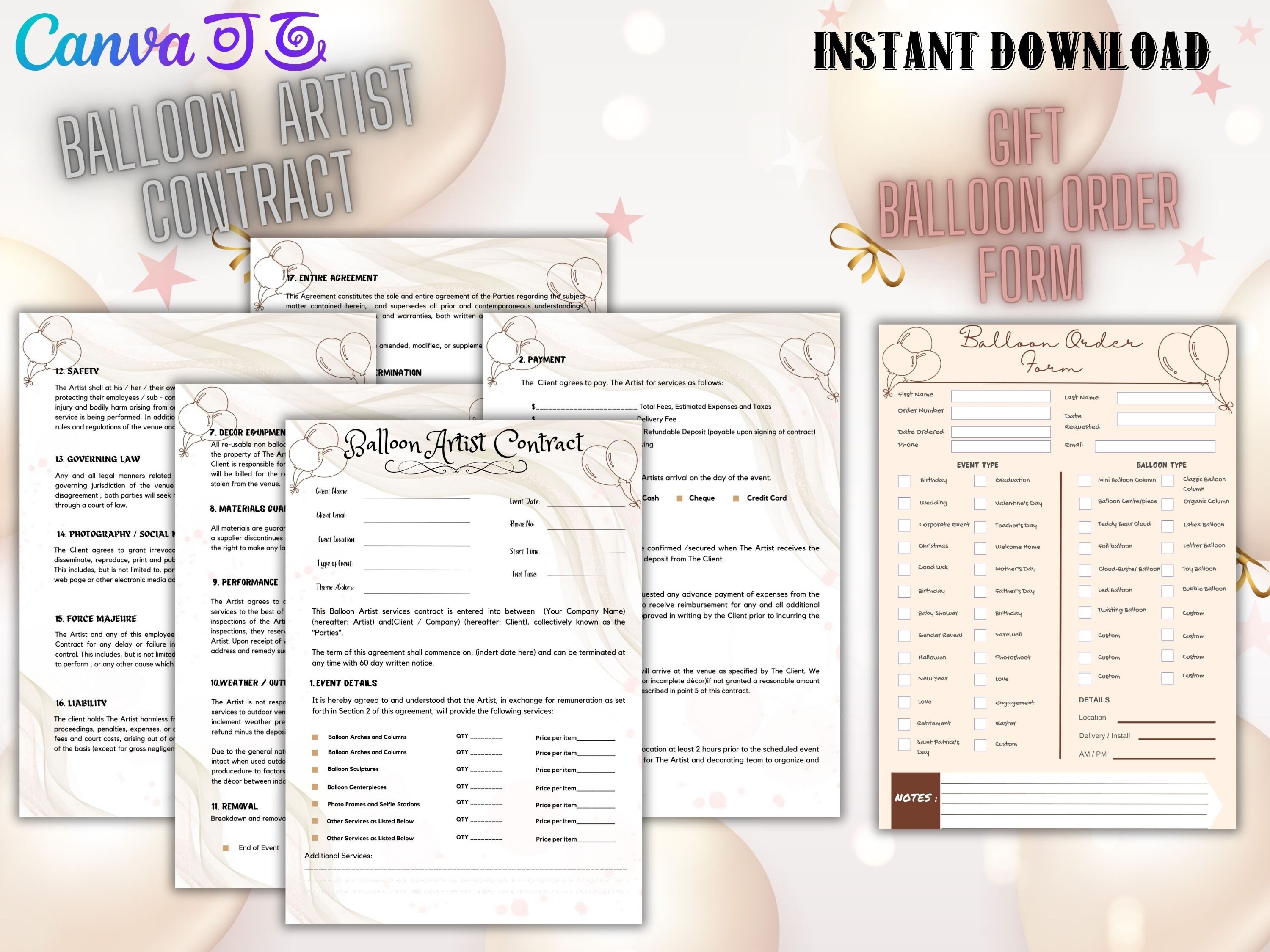 Editable Balloon Order Form Balloon Contract Balloon Garland Balloon ...