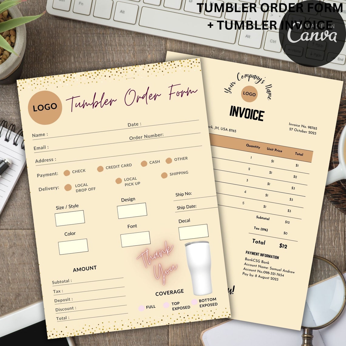 Editable Tumbler Order Form Template Custom Tumbler Order Form ...