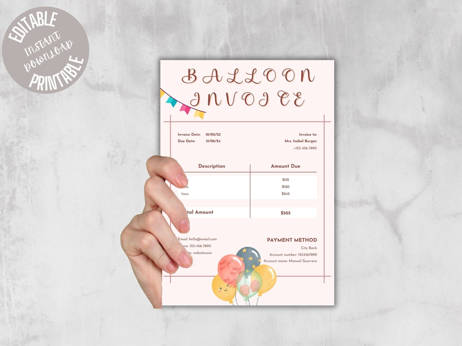 Balloon Invoice Template Editable Balloon Artist Invoice Template ...