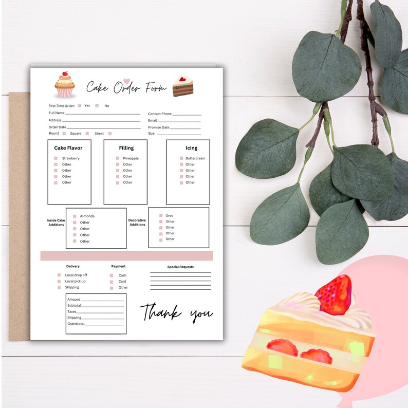 Editable Cake Order Form Template Cupcake Order Form Small Business ...