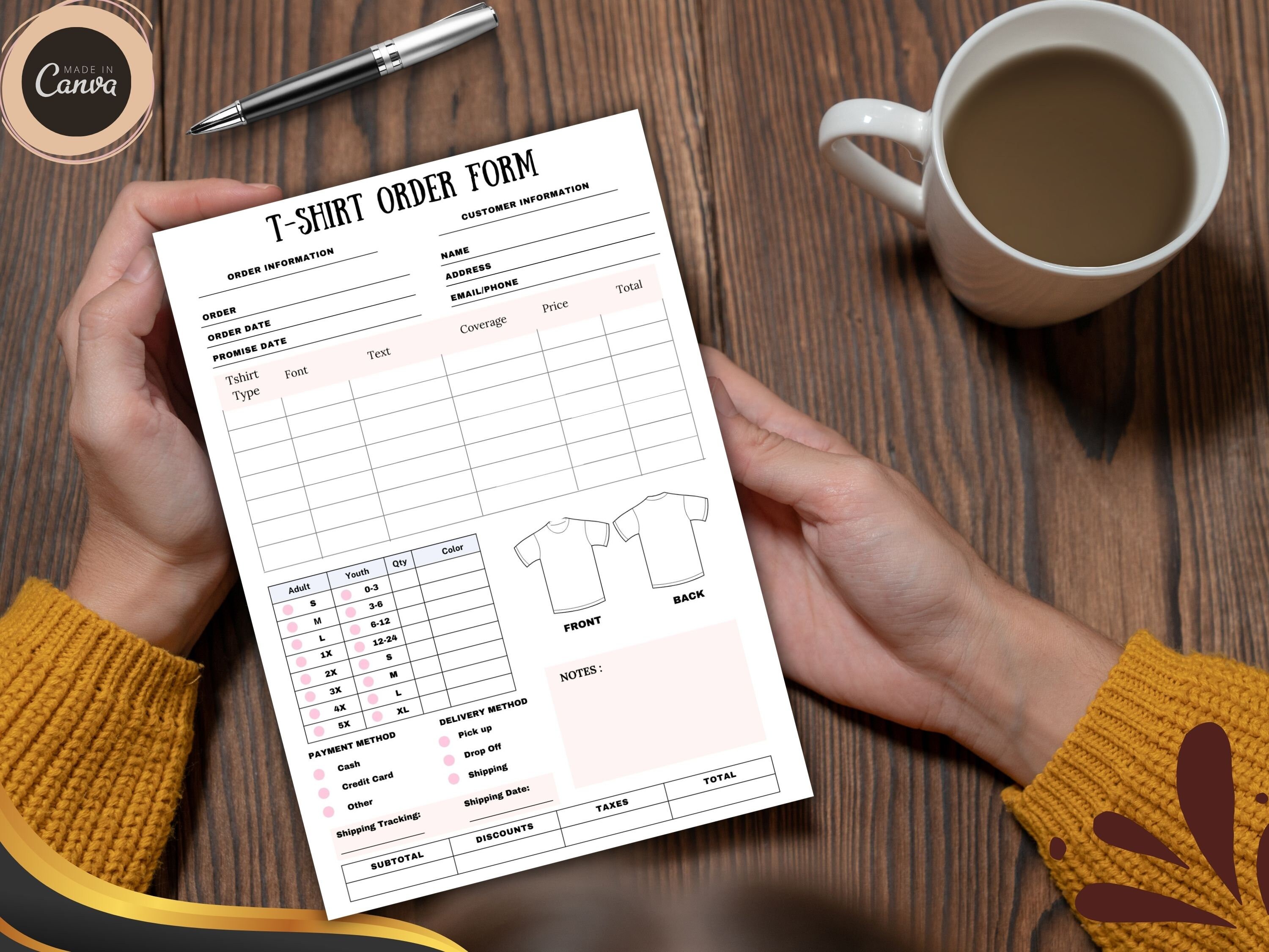 Editable Tshirt Order Form Template T Shirt Order Form Fillable T-shirt ...