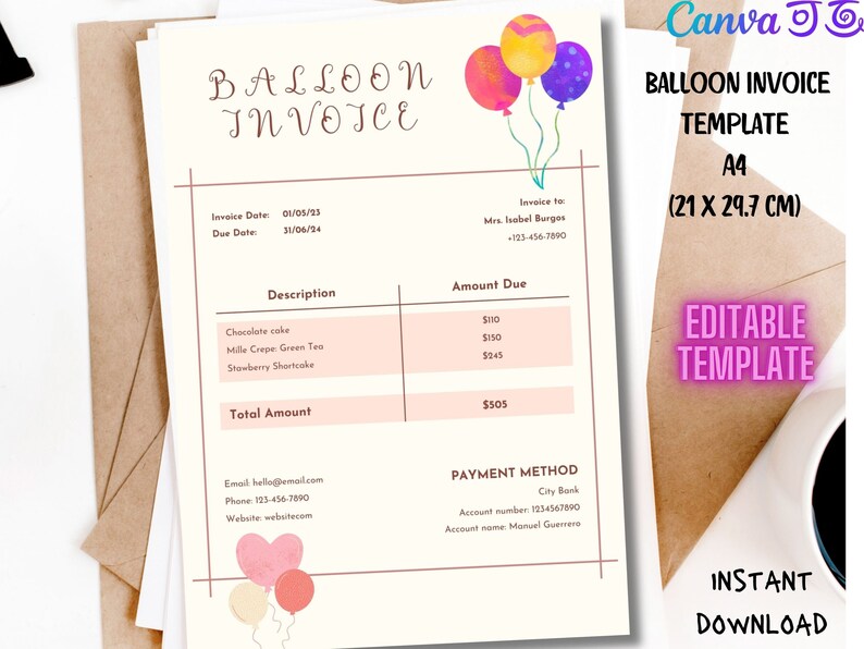 Balloon Invoice Template Receipt Template Business Template Printable ...