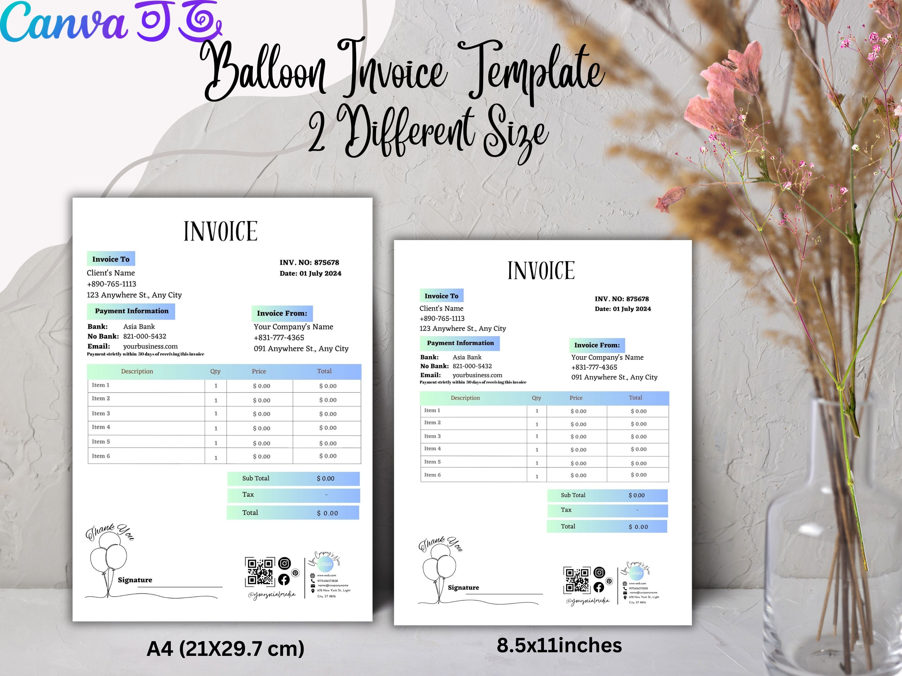 Balloon Invoice 2 Different Size Balloon Template Balloon Business ...