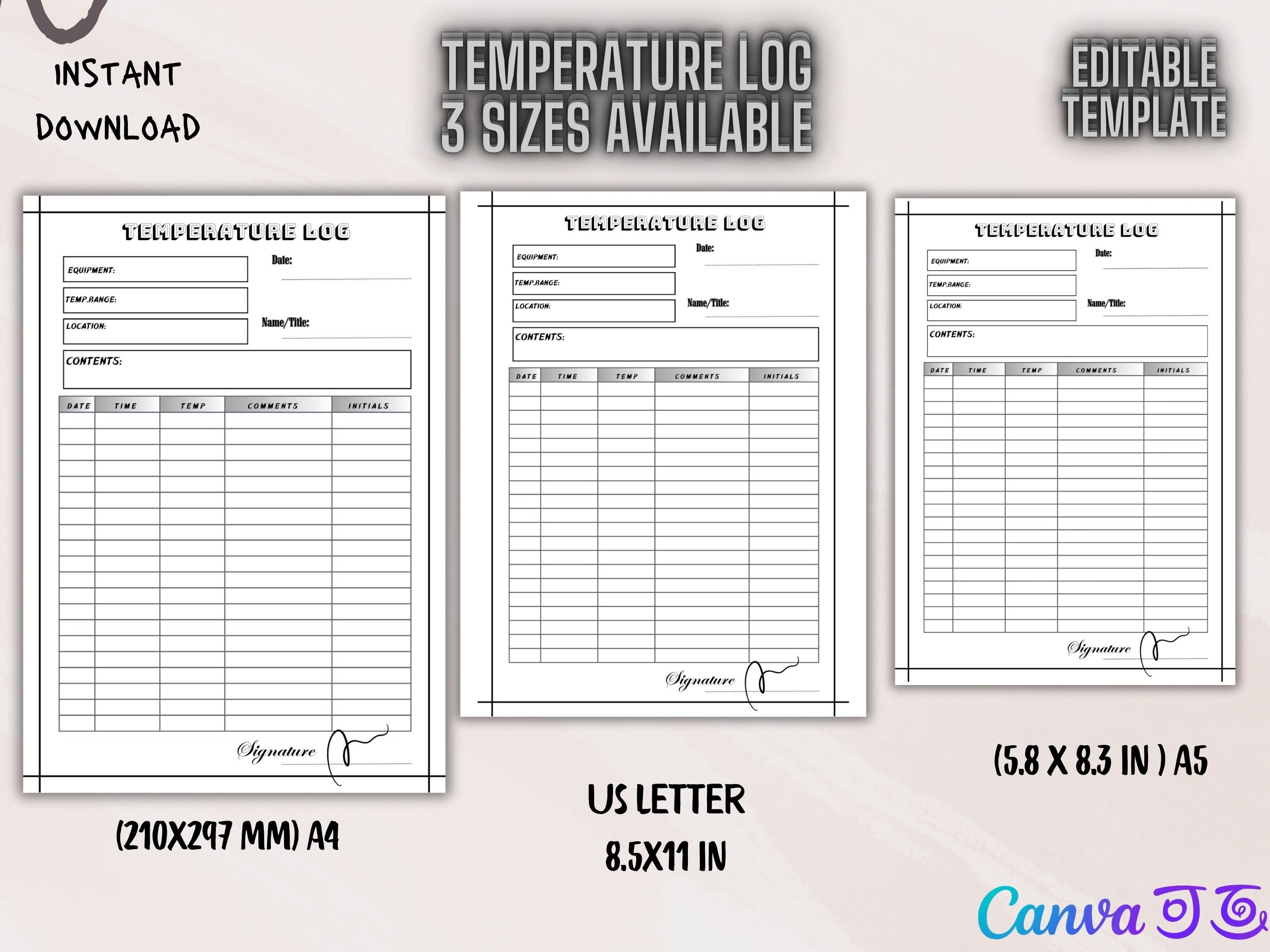 Temperature Log Tracker Printable A4 Journal Page Temperature Tracker ...