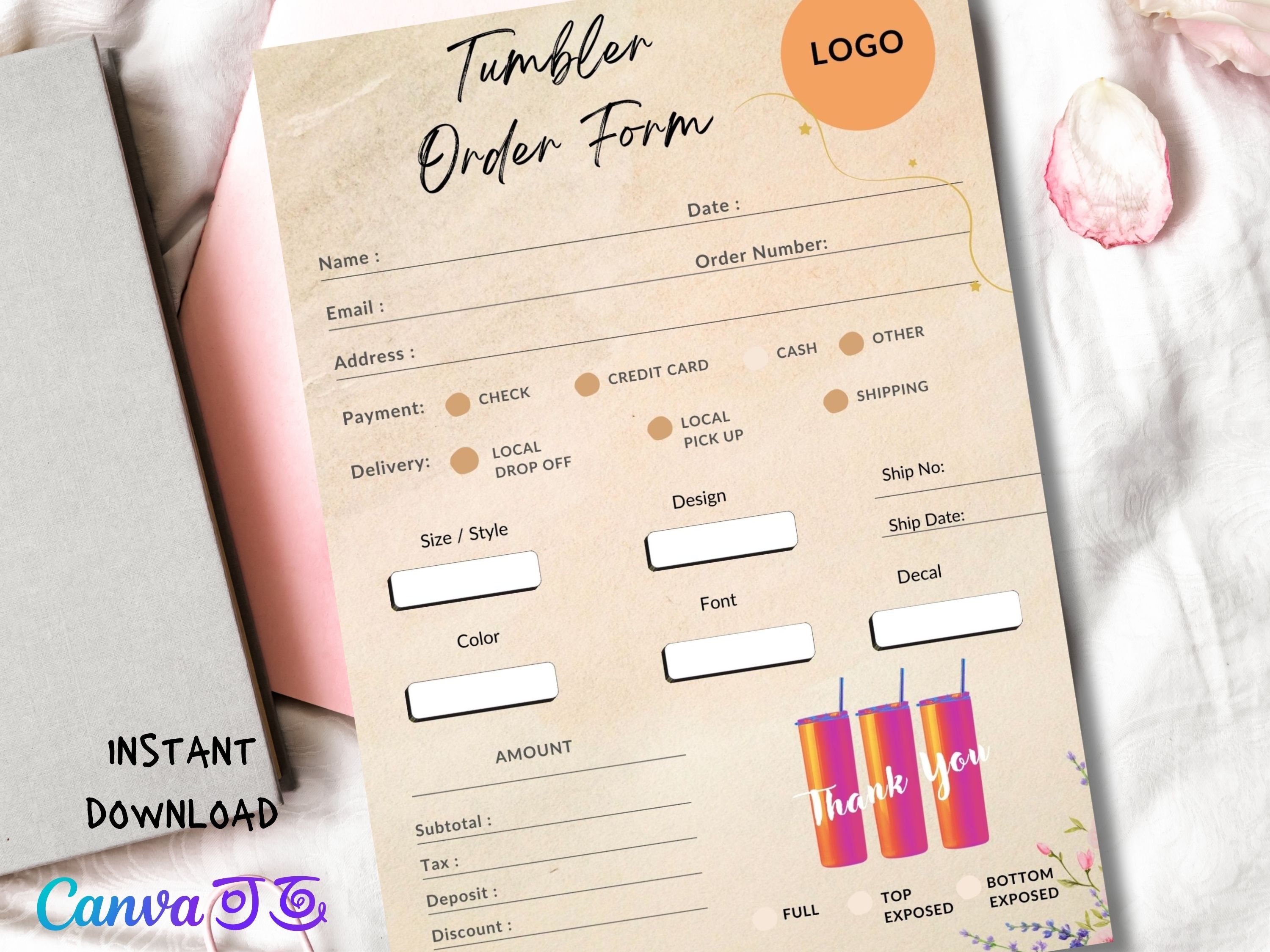 Editable Tumbler Order Form Template Custom Tumbler Form Printable ...