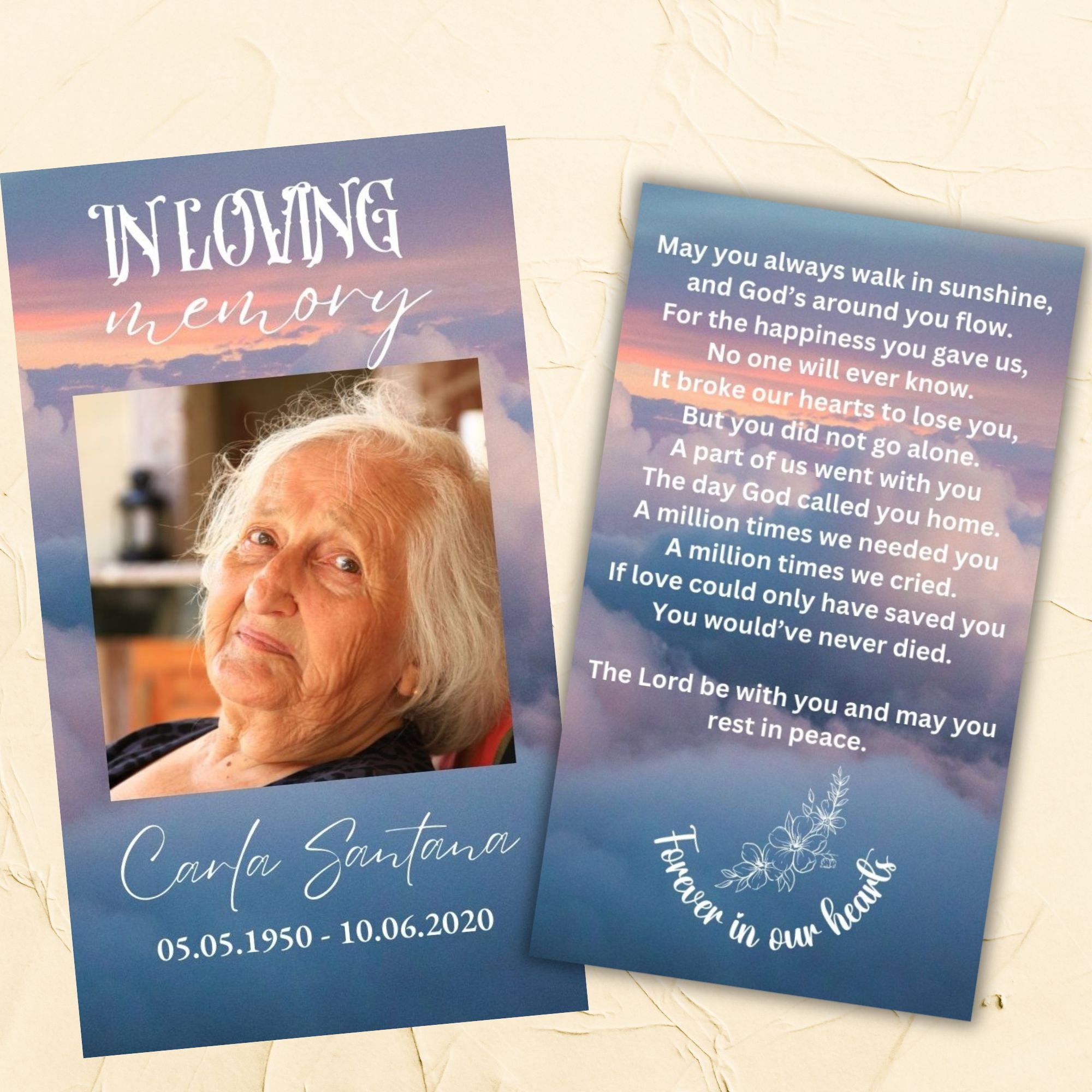 Editable Funeral Prayer Card Template Printable Memorial Prayer Card ...