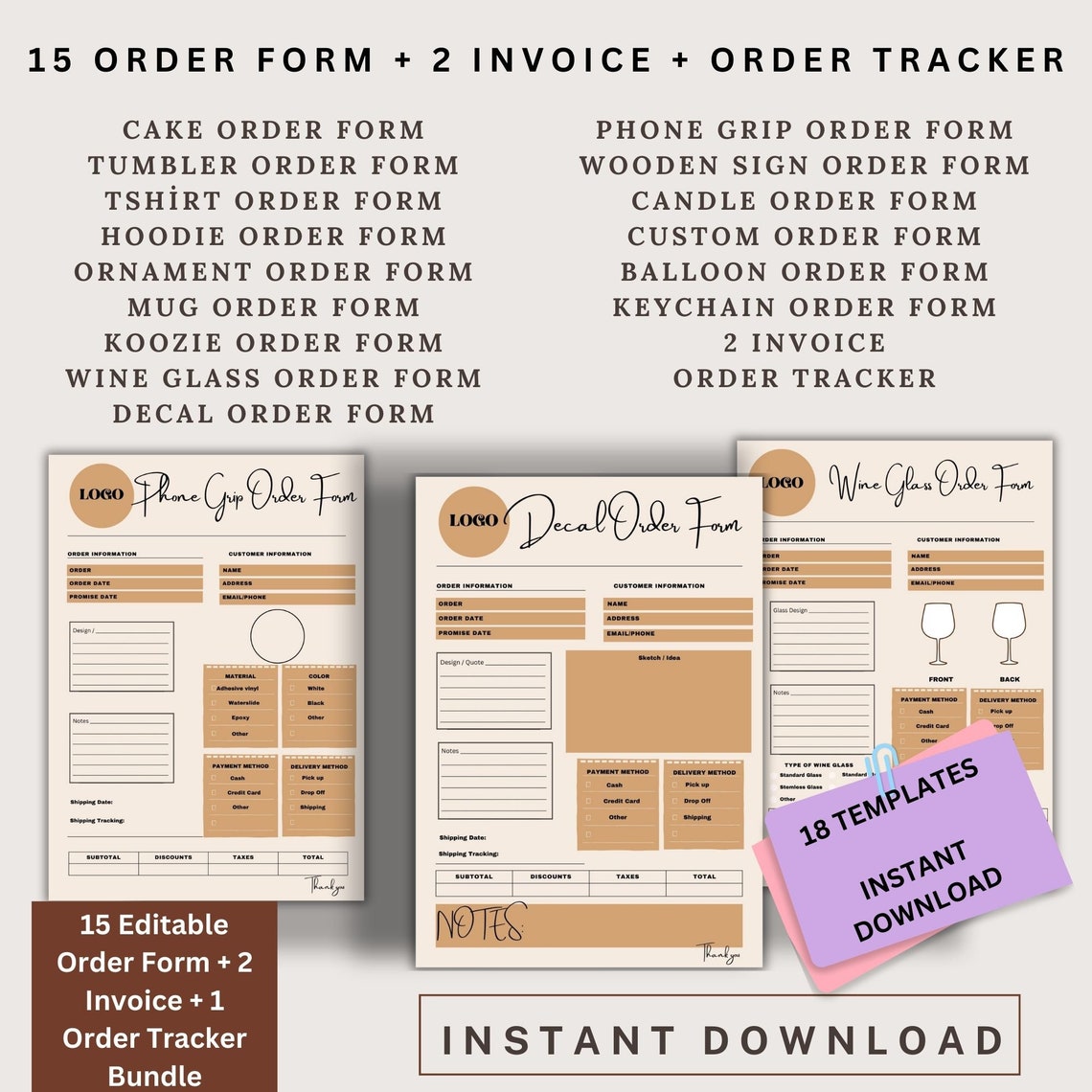 Small Business Forms Order Forms Bundle Printable Forms for Crafters ...