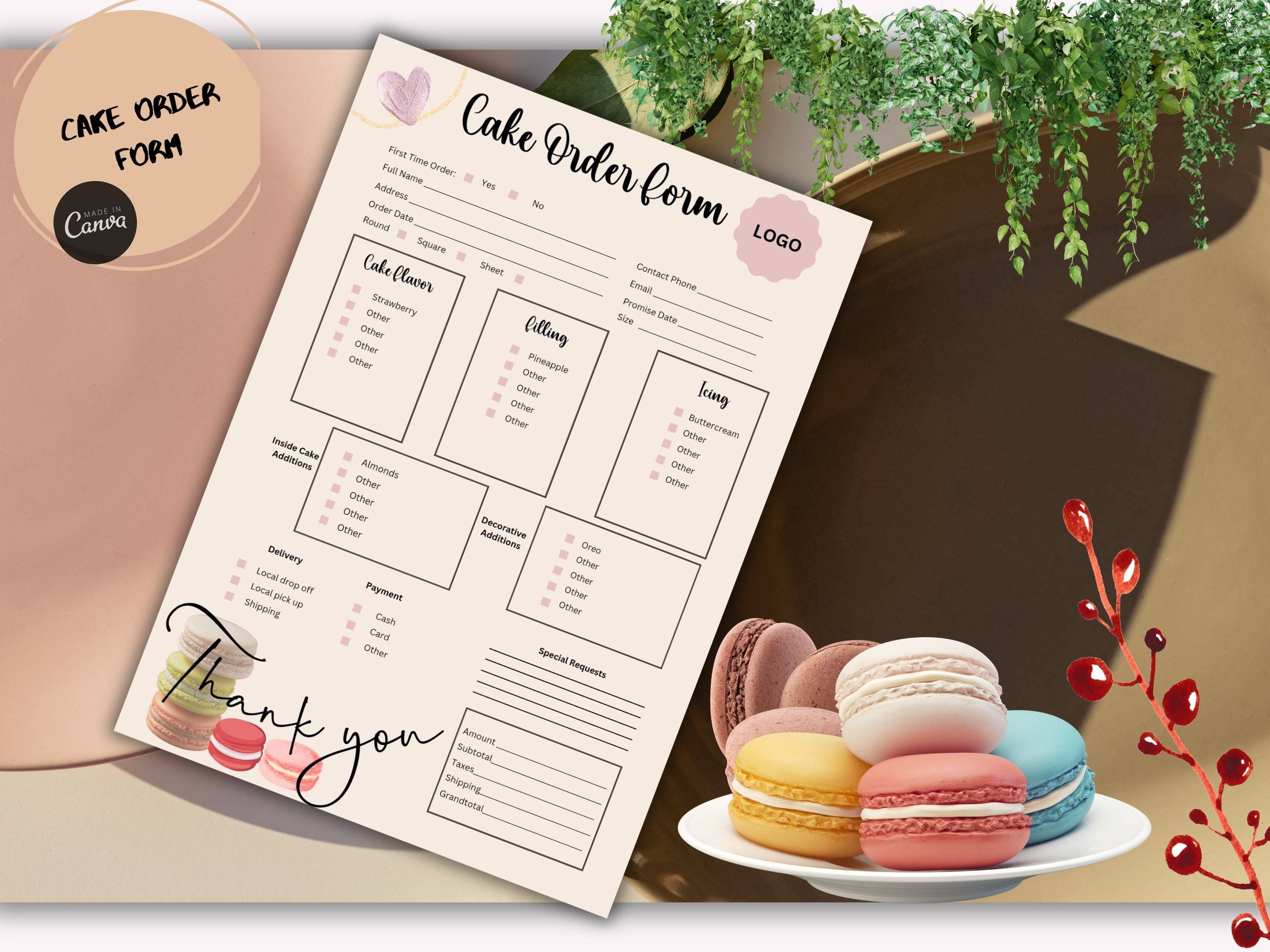 Editable Cake Order Form Template Bakery Order Form Cookie Order Form ...
