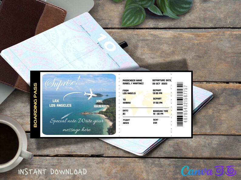 Editable Boarding Pass Template Printable Airline Ticket Canva Boarding ...