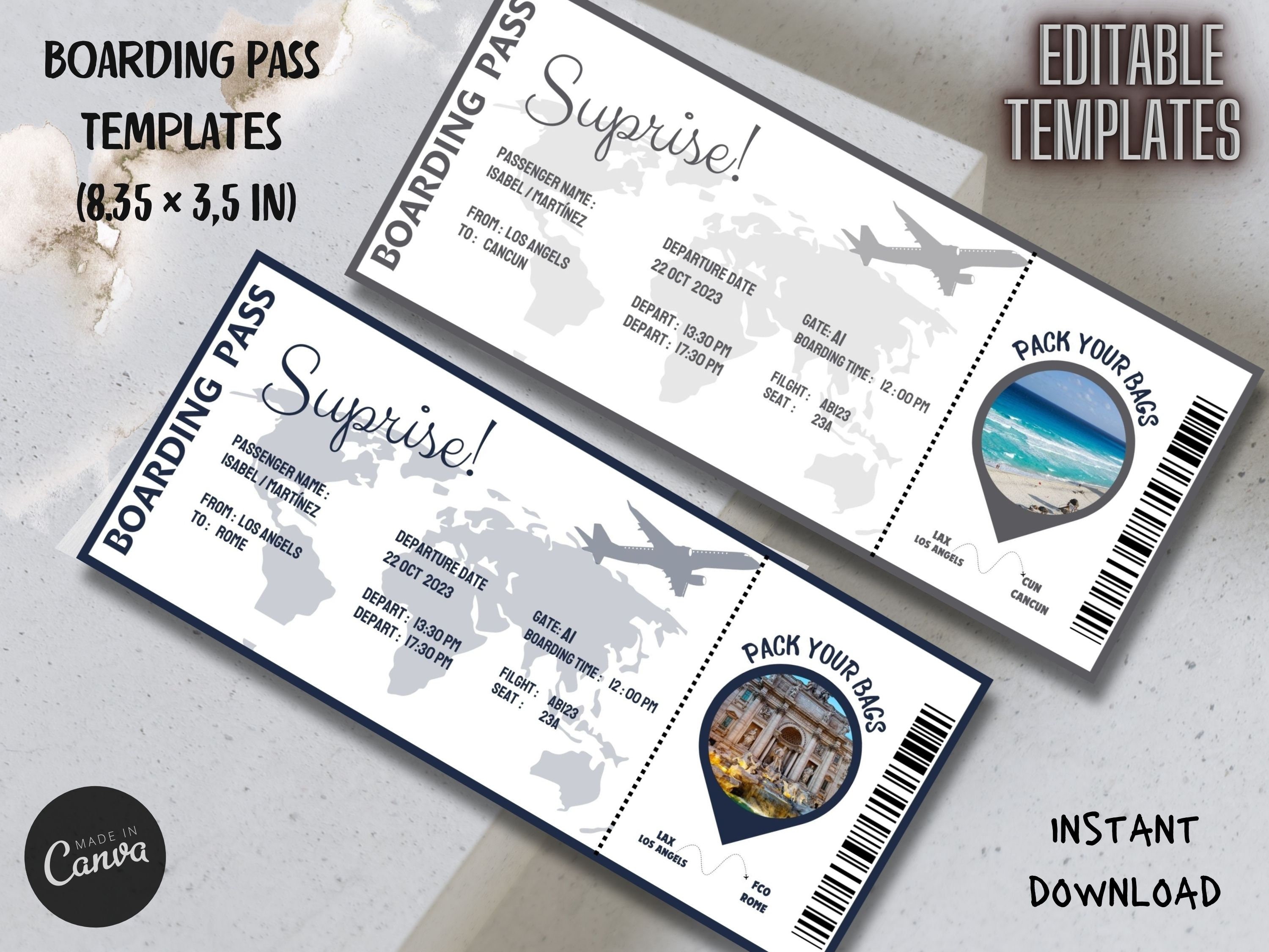 Editable Boarding Pass Template Printable Personalized Airline Ticket ...