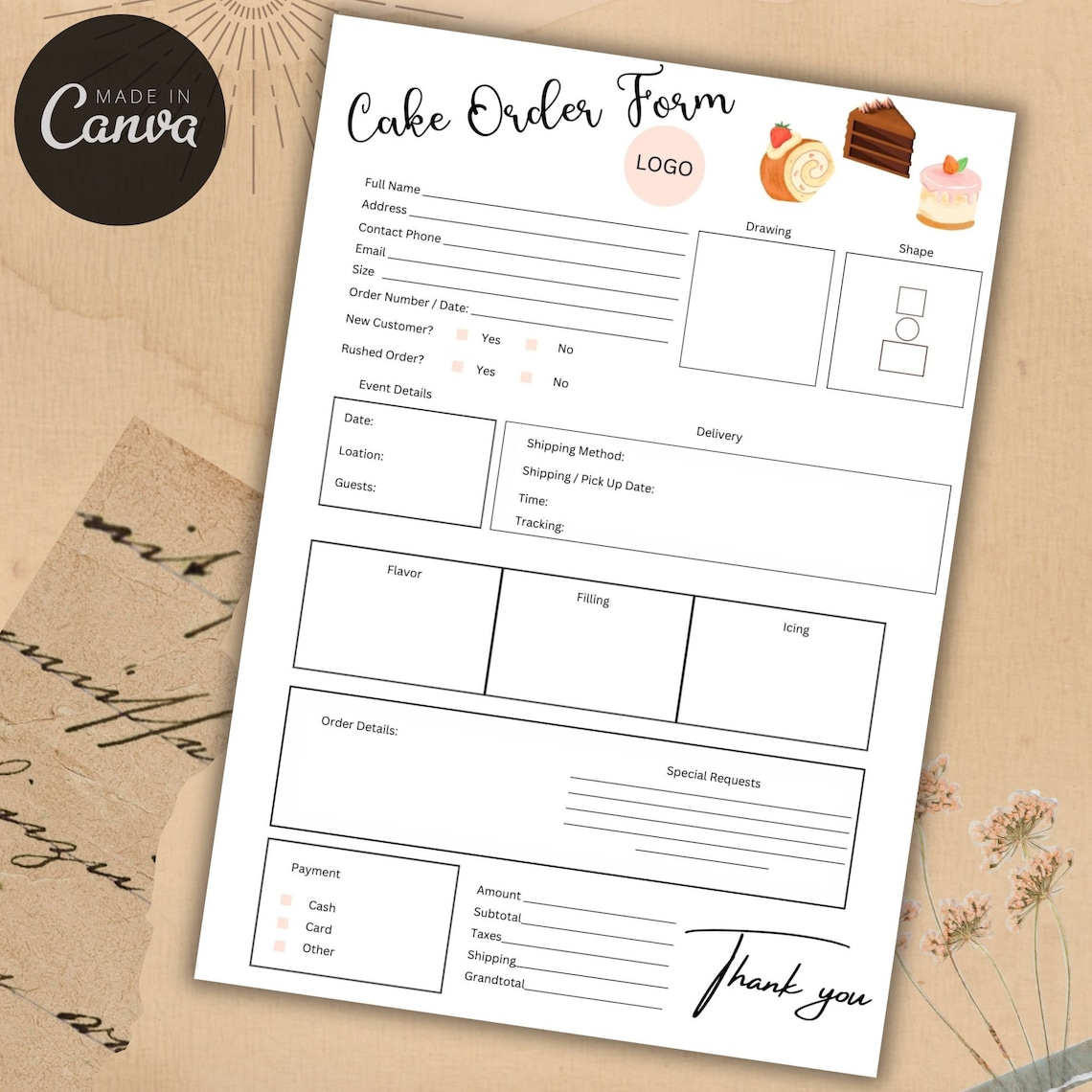Editable Cake Order Form Template Bakery Order Form Printable Cake ...