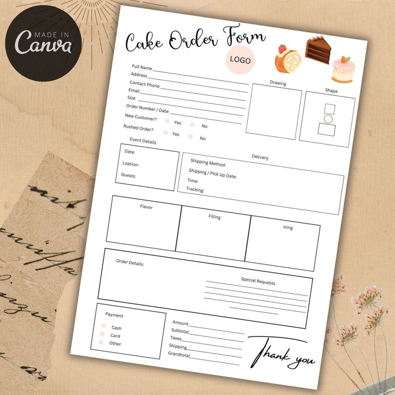 Editable Cake Order Form Template Bakery Order Form Printable Cake ...