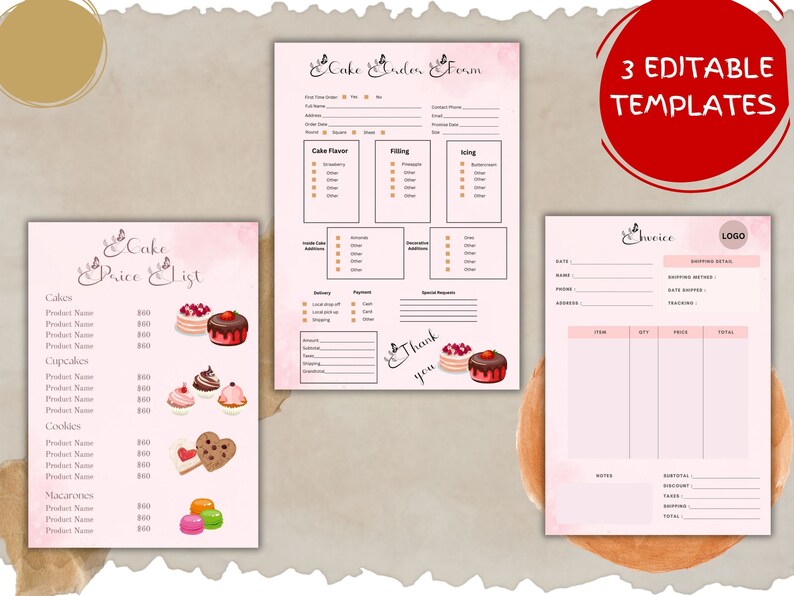 Editable Cake Order Form Cake Invoice Template Cake Price List Cake ...