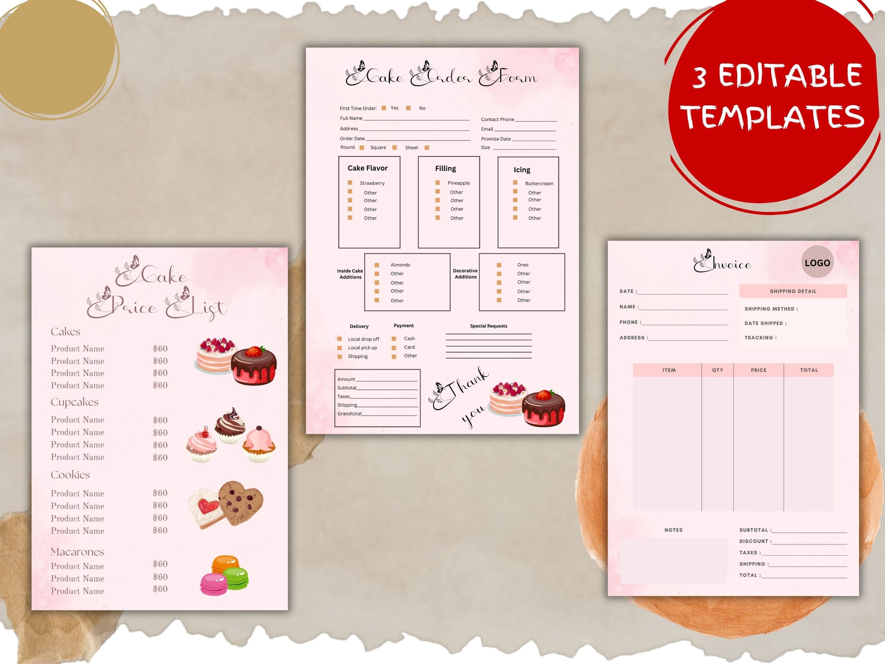 Editable Cake Order Form Cake Invoice Template Cake Price List Cake ...