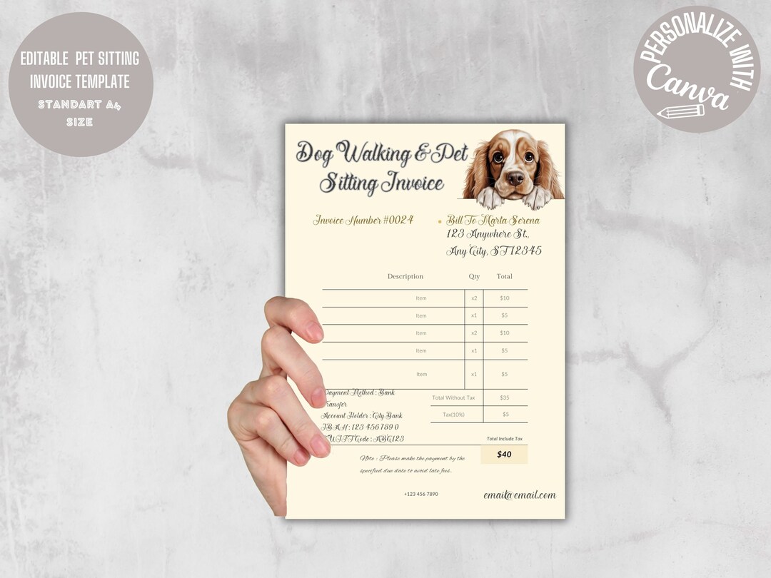 Pet Sitting Invoice Template Pet Sitting Receipt Pet Care Dog Grooming ...