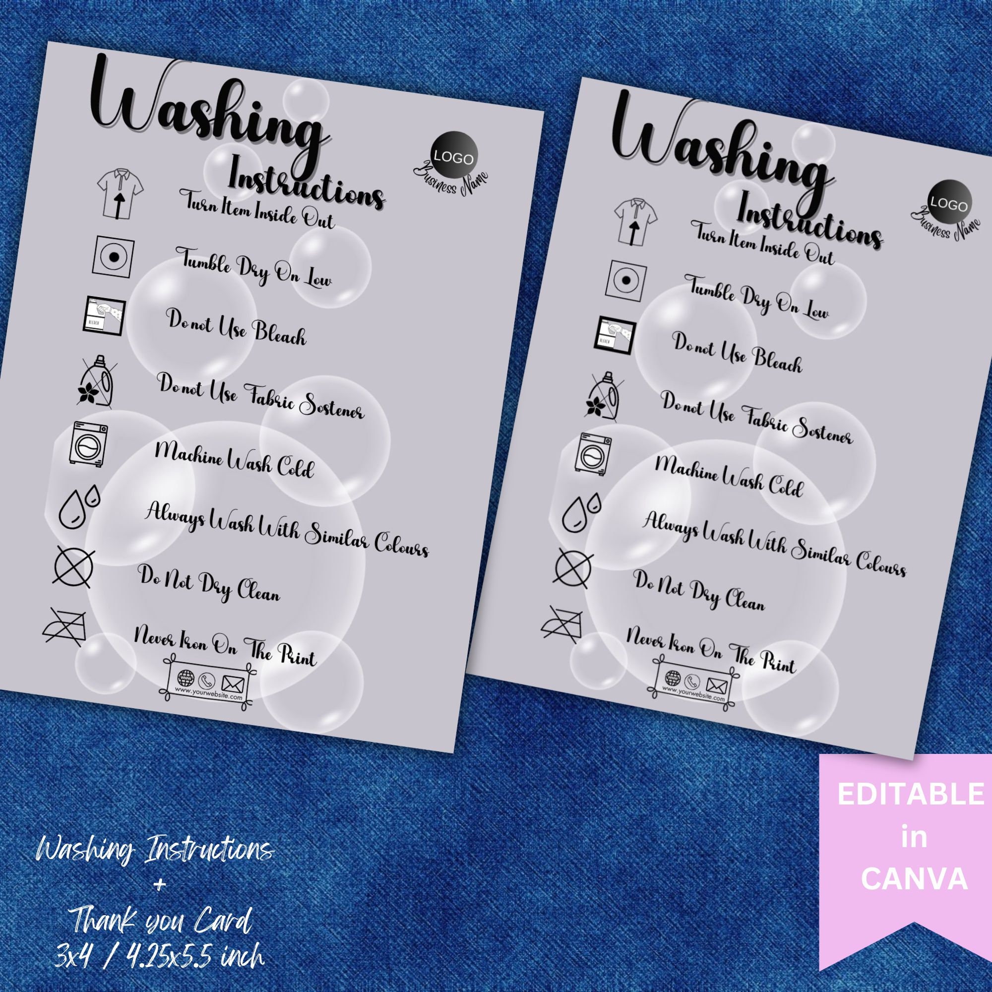 Printable Washing Instructions Card Small Business Wash Tag Tshirt ...