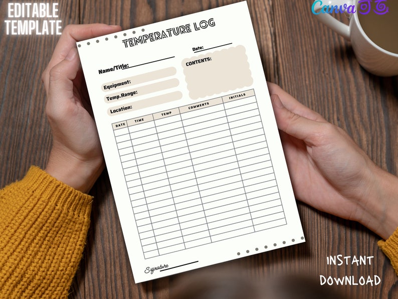 Temperature Check Record Log Daily Refrigerator Printable Temperature ...