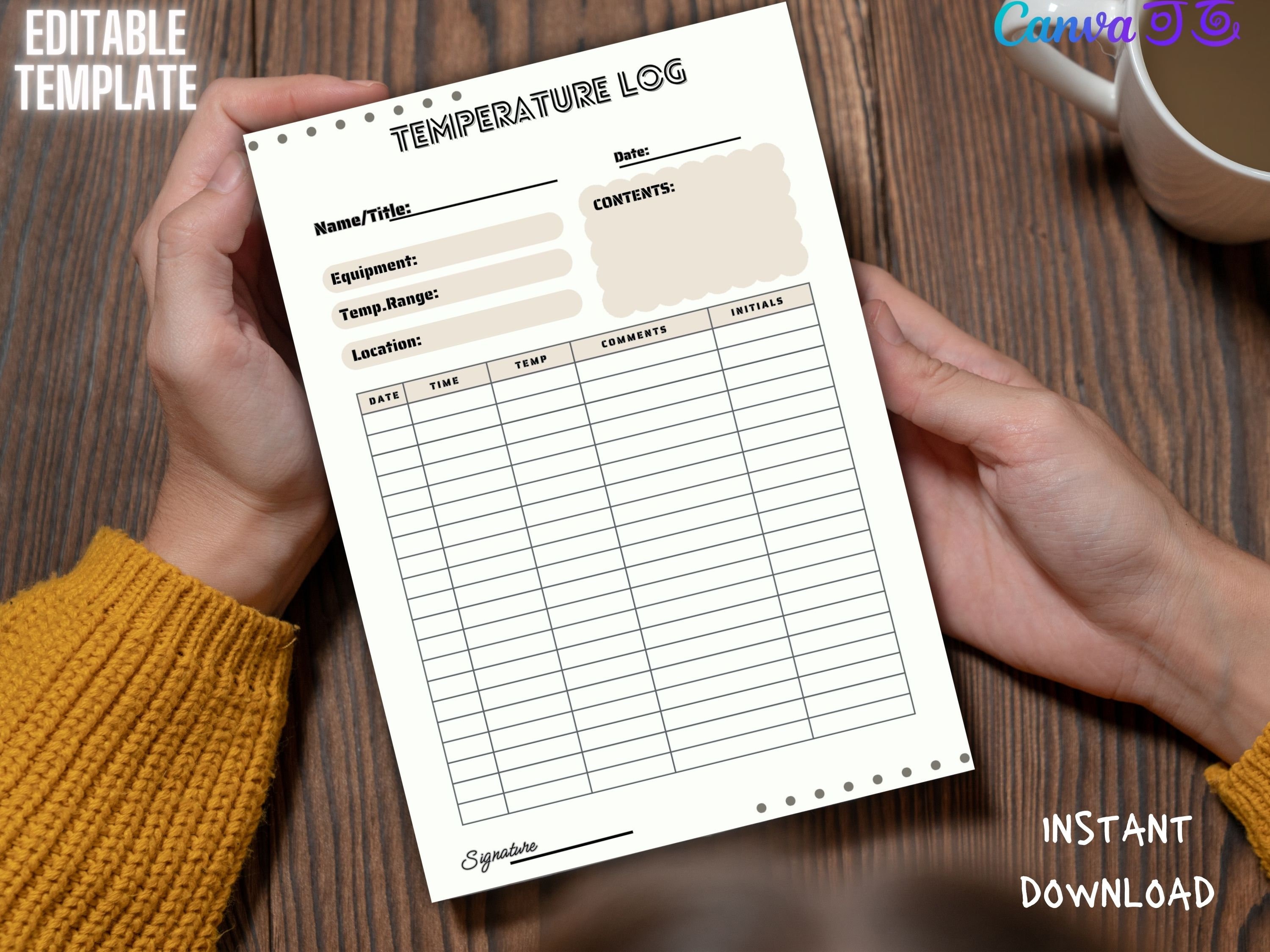 Temperature Check Record Log Daily Refrigerator Printable Temperature ...