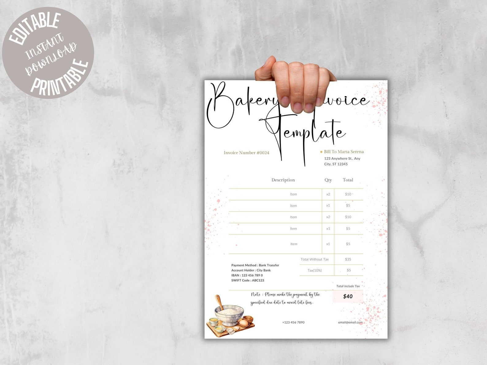 Bakery Invoice Editable Template DIY Edit Business Invoice Form ...