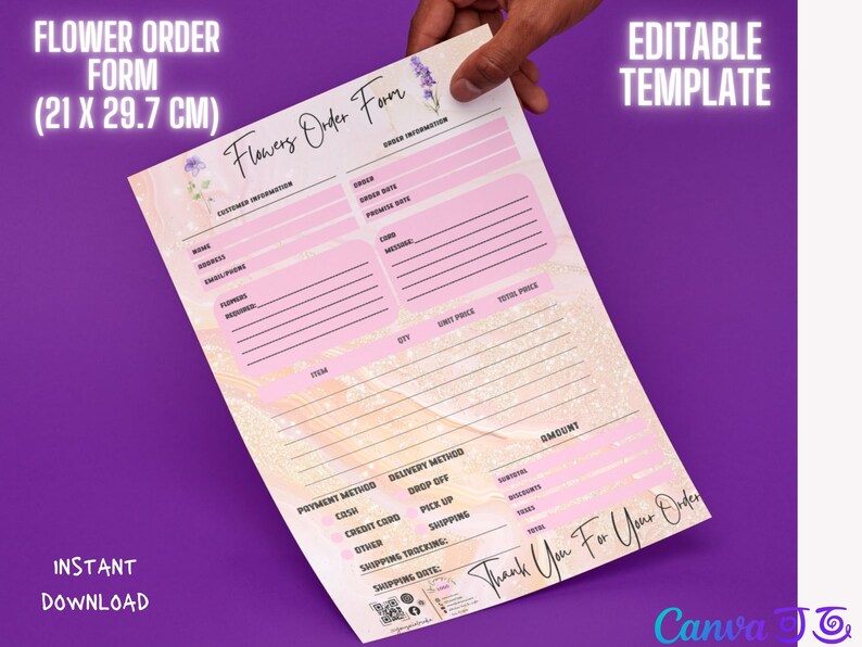 EDITABLE FLORIST ORDER Form Wedding Flowers Printable Flowers Order ...