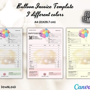 Editable Balloon Invoice Template Balloon Forms Balloon Business Custom ...