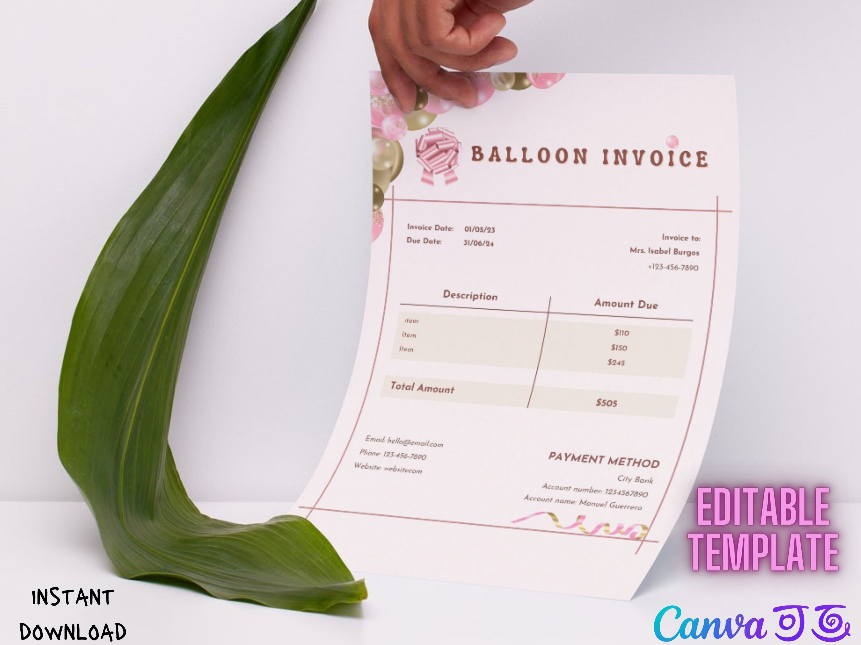 Balloon Invoice Template Receipt Template Business Template Printable ...