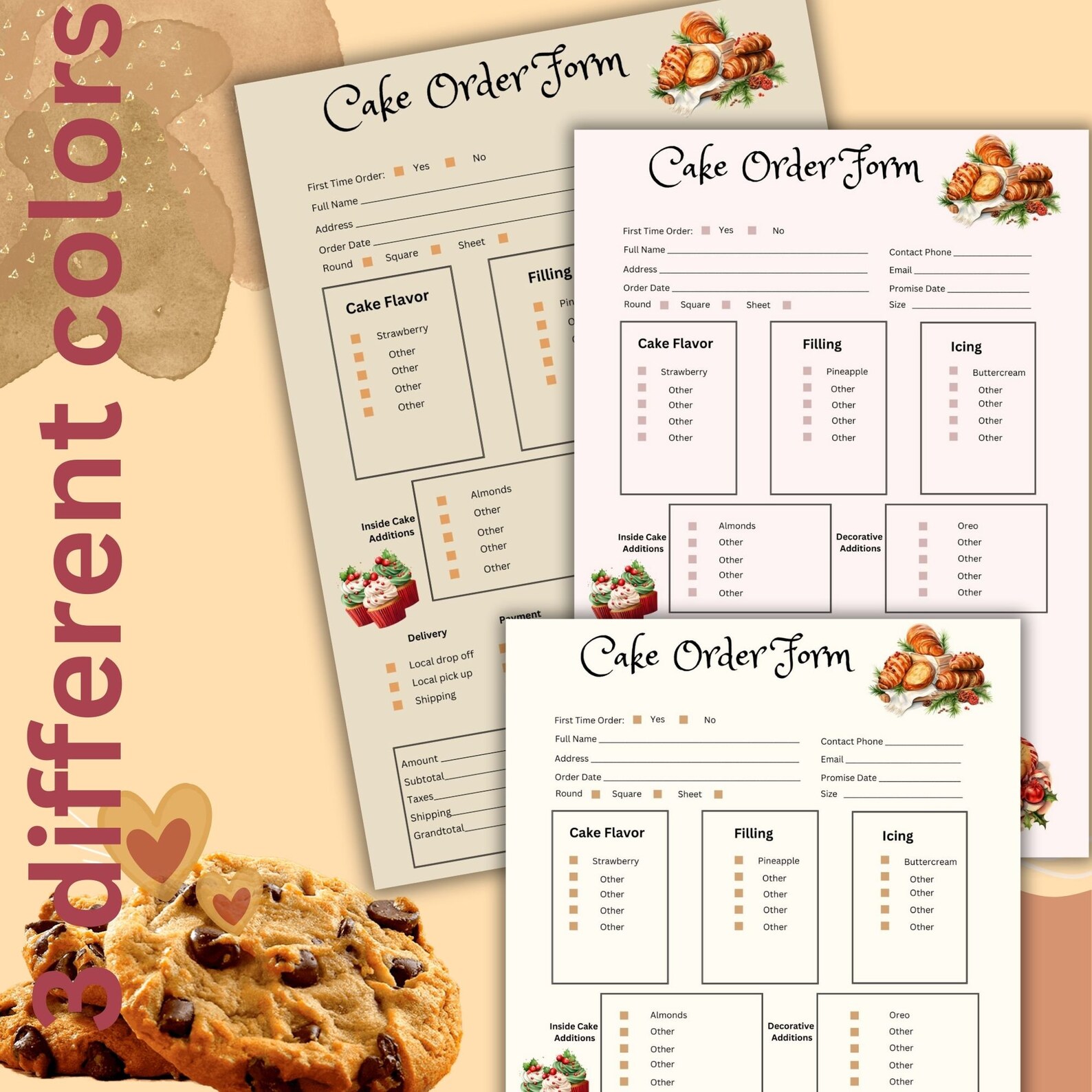 Editable Cake Order Form Bakery Order Form Printable Template Cupcake ...