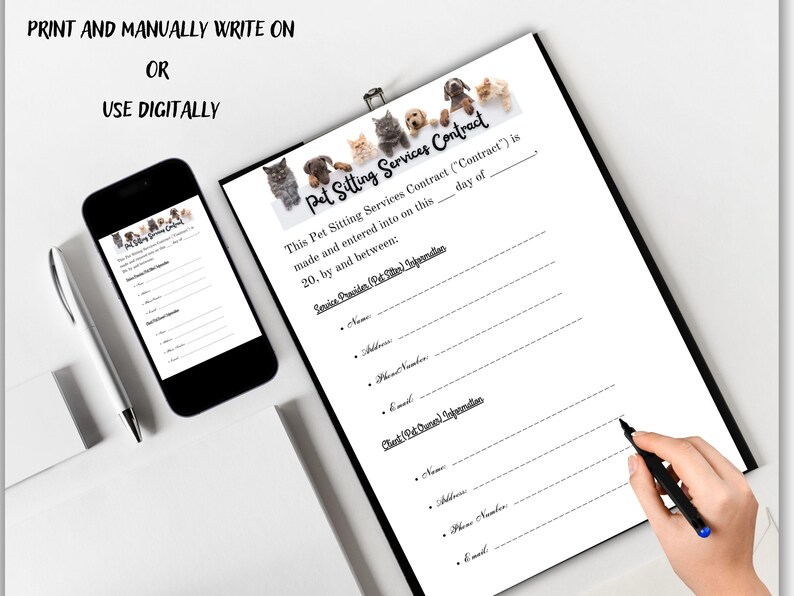 Editable Pet Sitting Contract | Instant Download Pet Care Form Pet ...