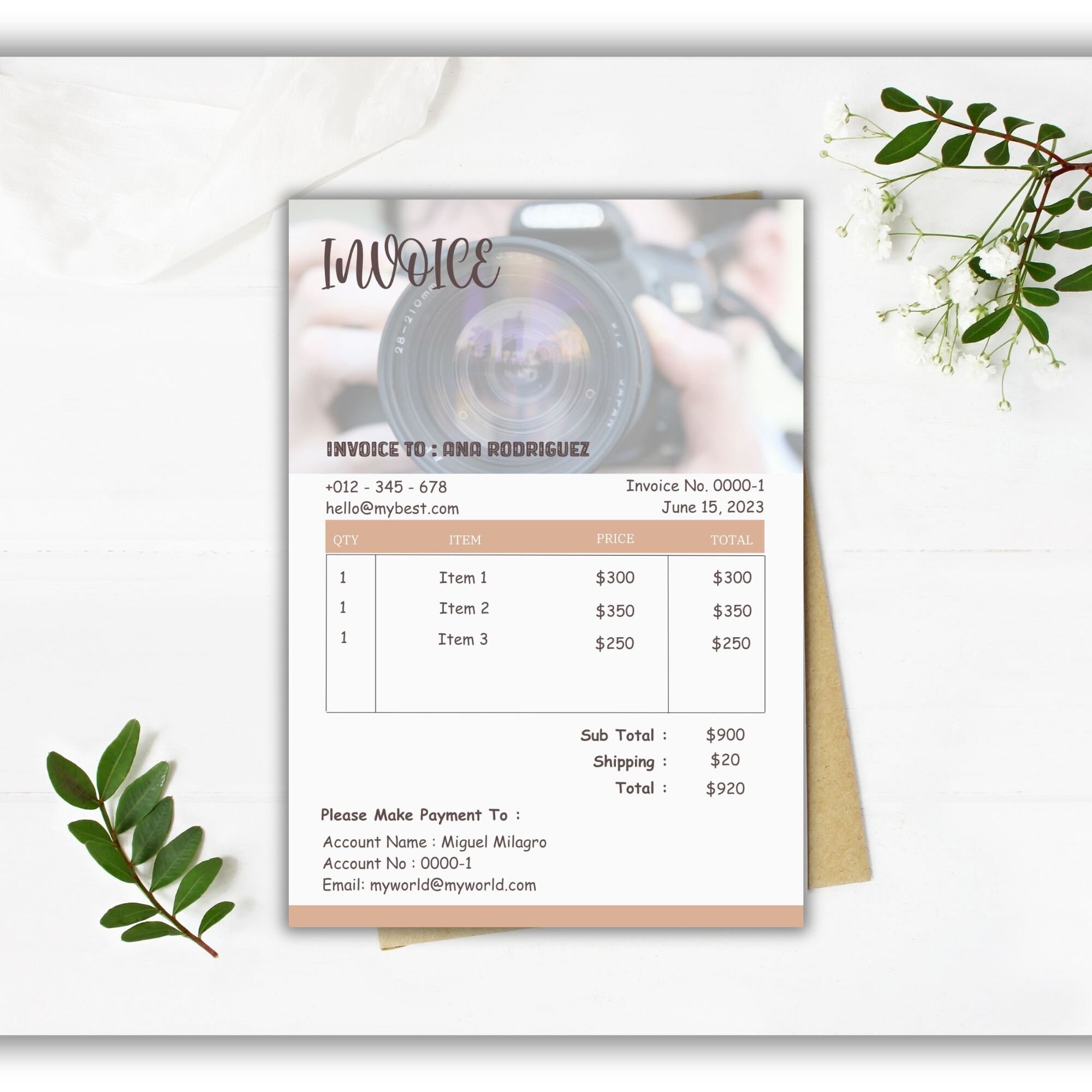 Photography Invoice Template Small Business Receipt Template Business ...