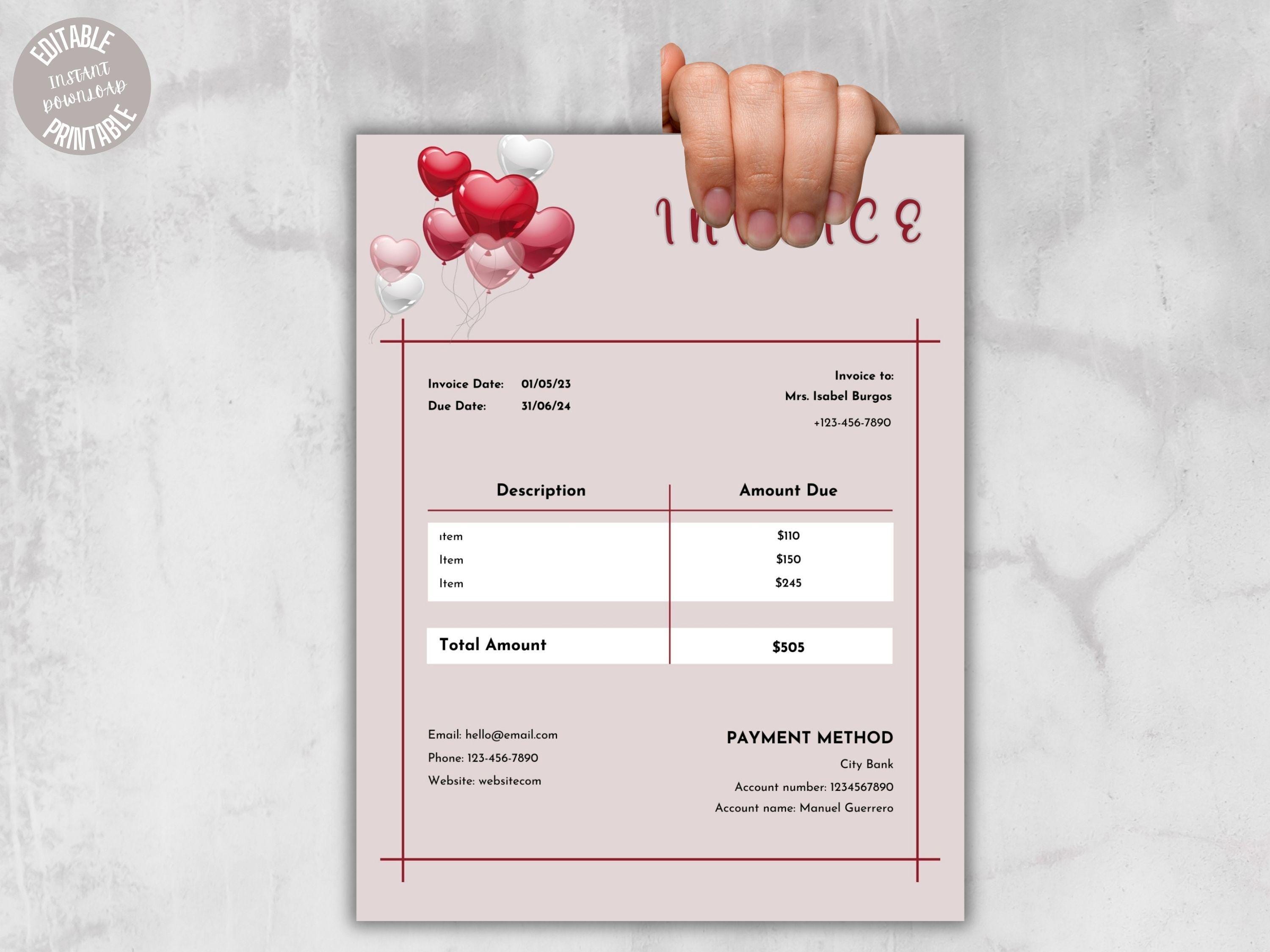 Custom Balloon Invoice Personalized Party Decor Balloon Purchase ...