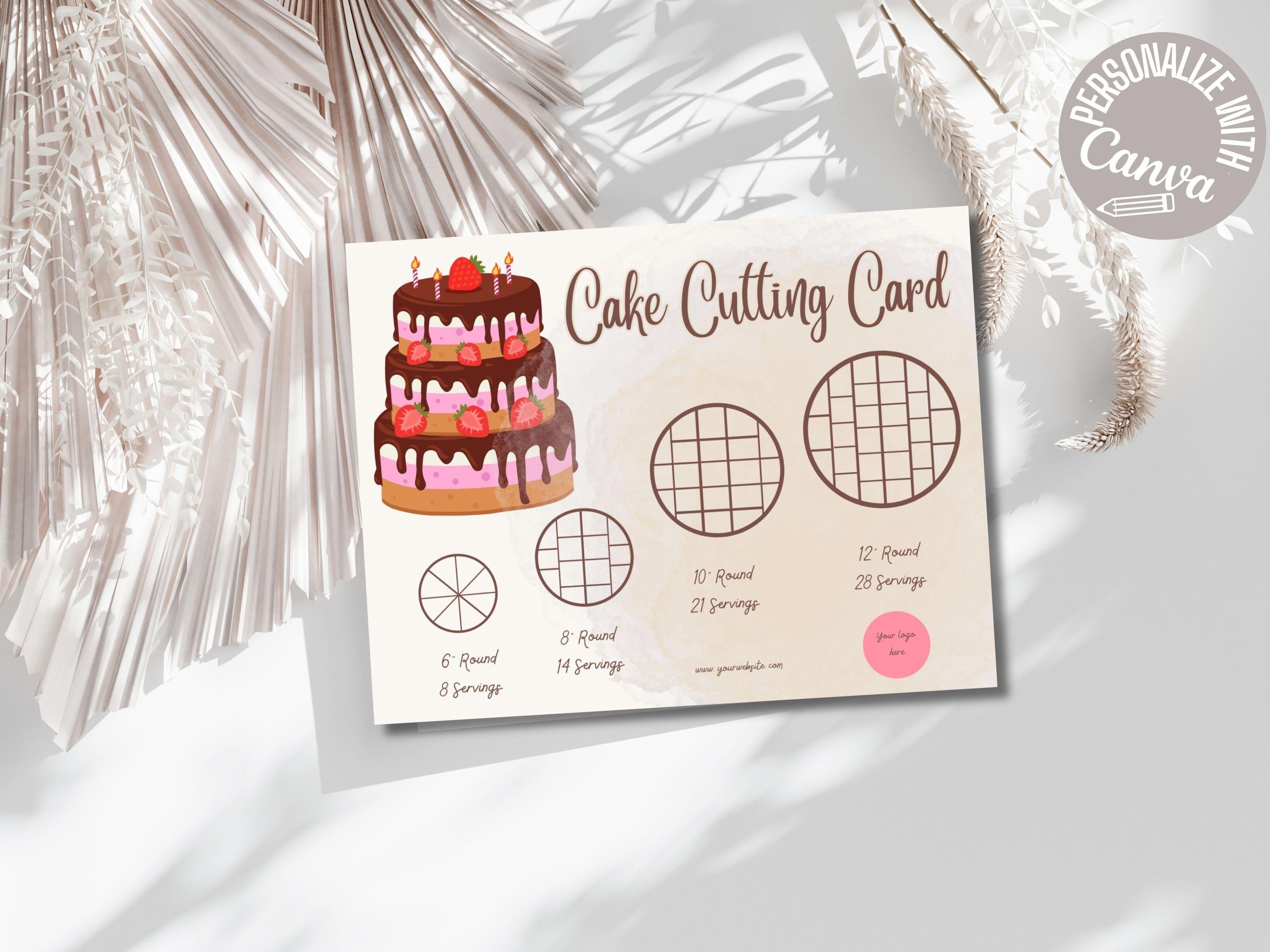 Cake Care Cards Bundle, Editable Cake Cutting Guide Cards, Printable ...