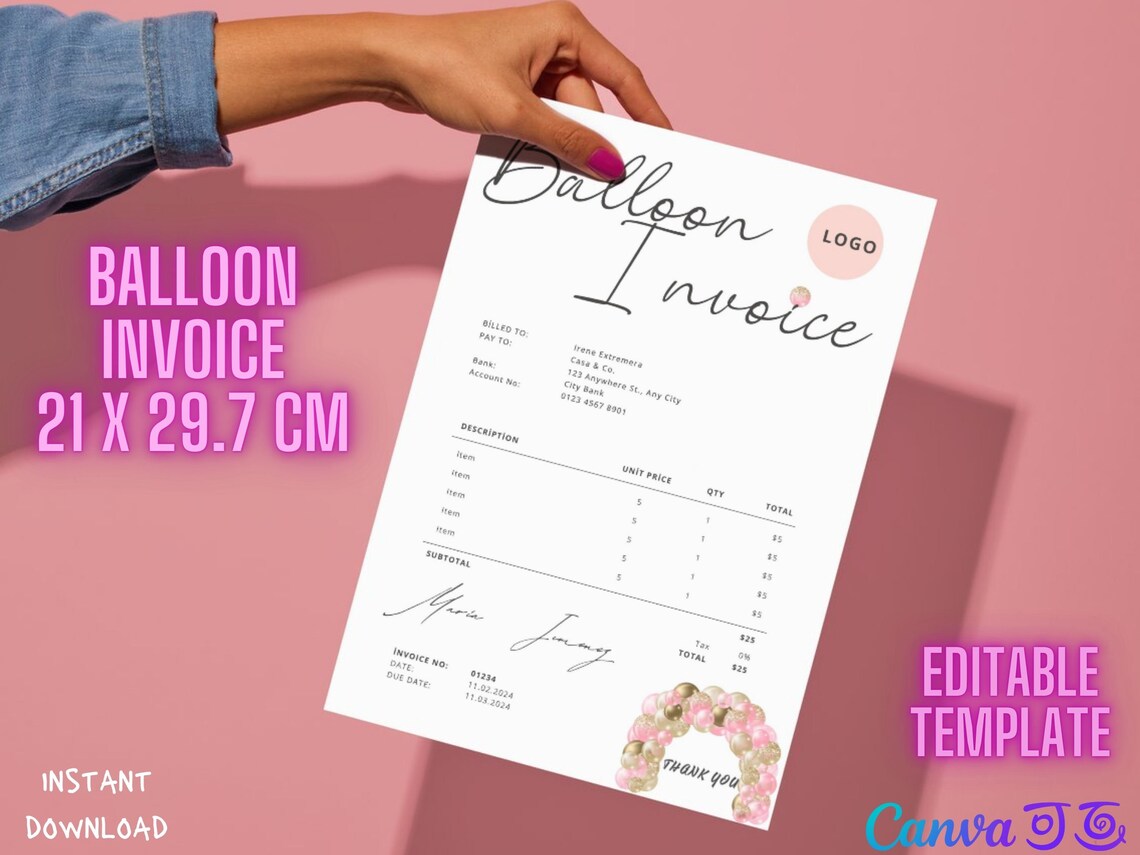 Balloon Invoice Template Receipt Template Business Template Printable ...