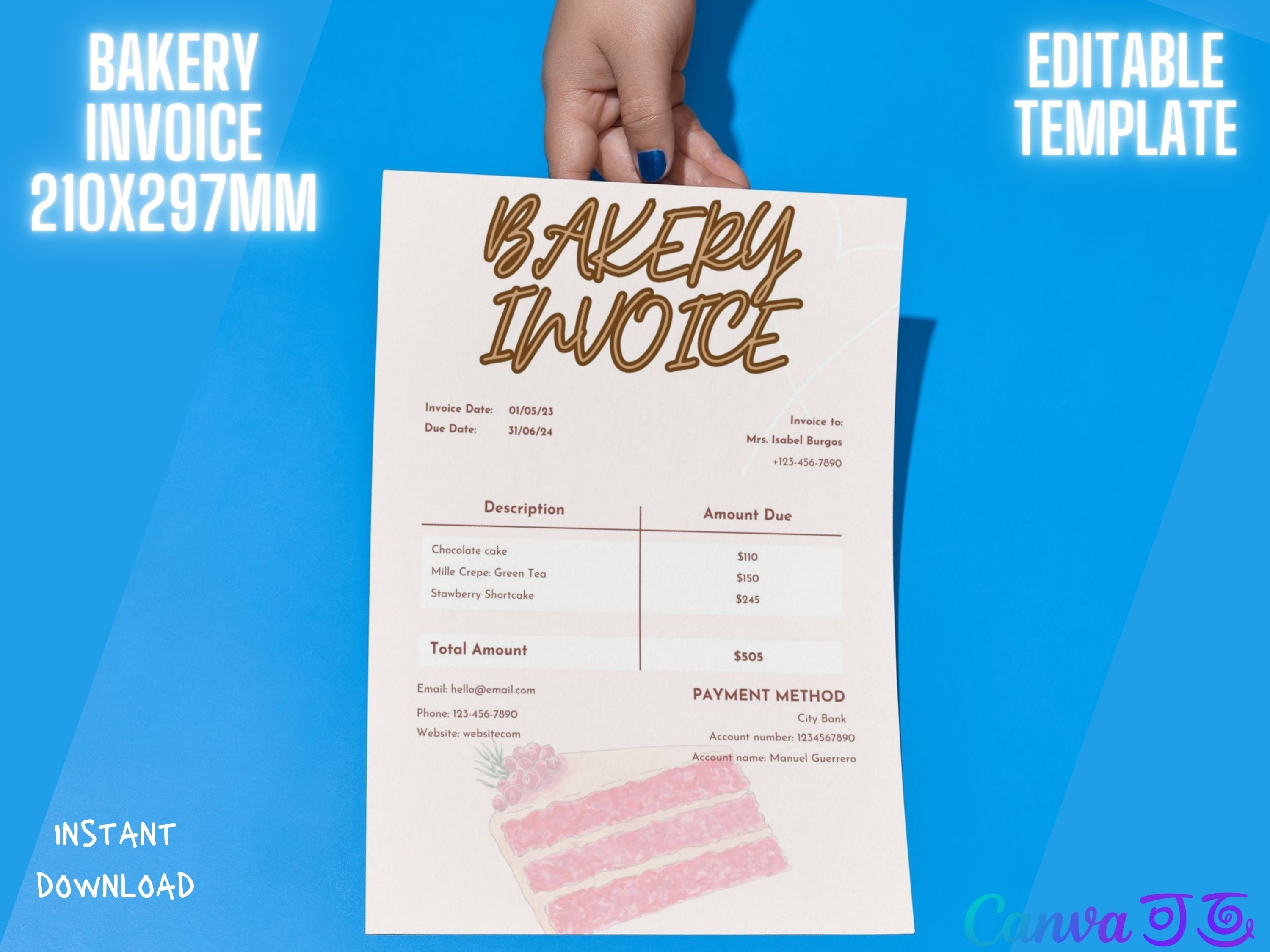Bakery Invoice Template Receipt Template Business Template Printable ...