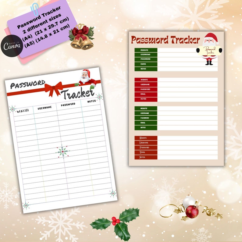 Editable Christmas Fillable Password Tracker BUNDLE, 4 Christmas ...