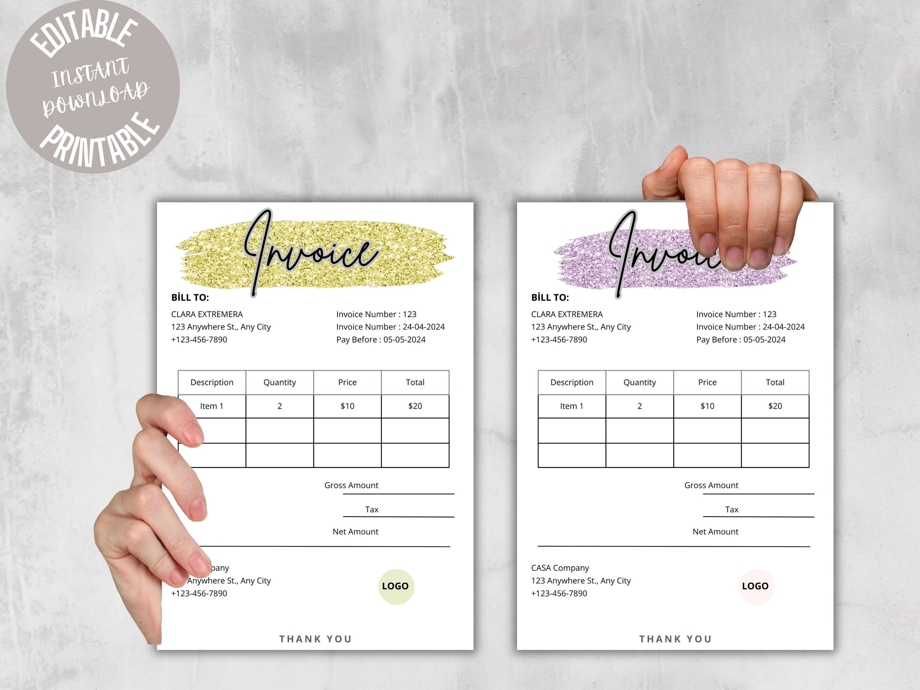 5 Invoice Template Billing Template Glitter Business Invoice Small ...