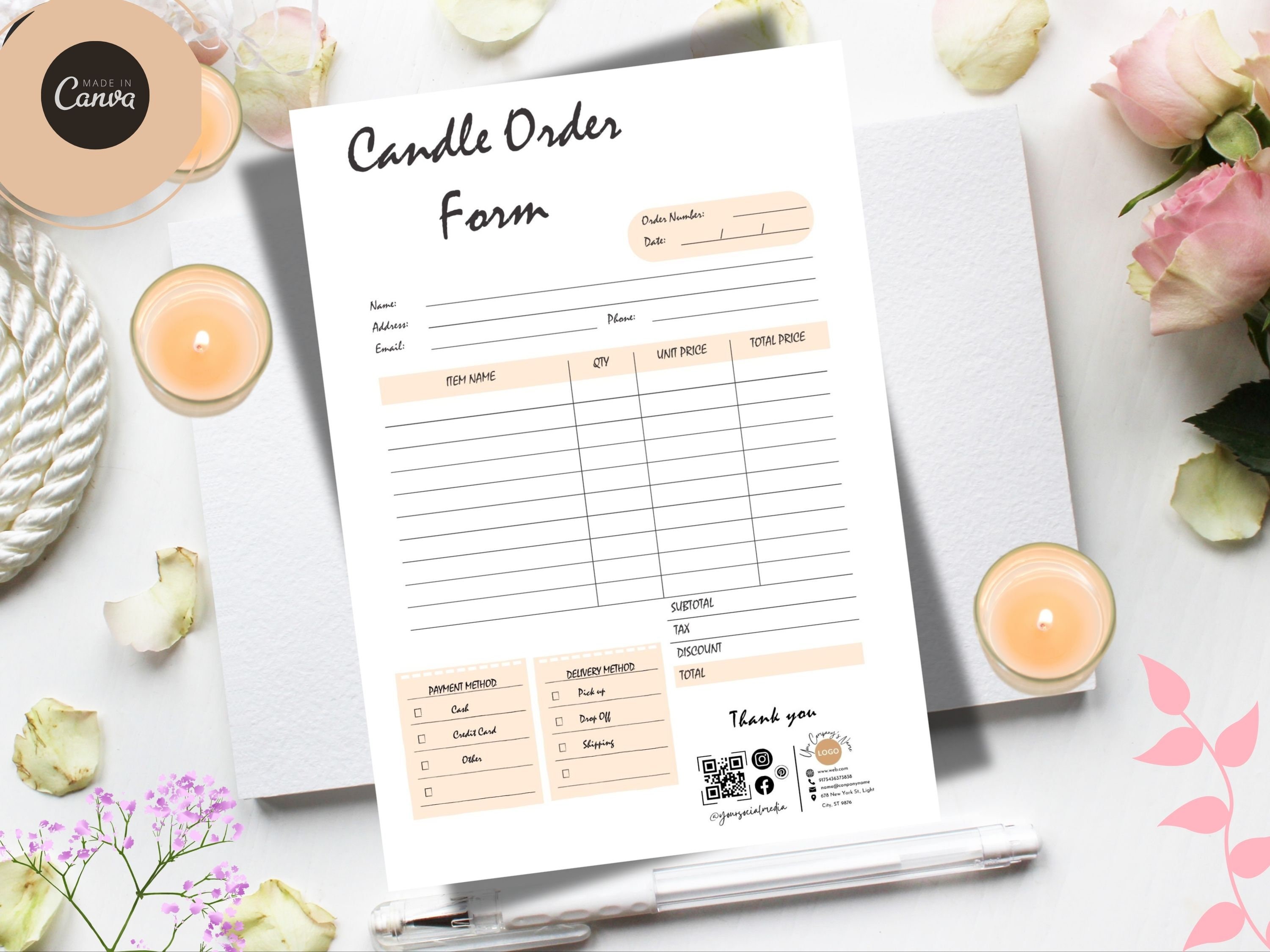 Editable Candle Order Form Canva Template Printable Candle Invoice ...