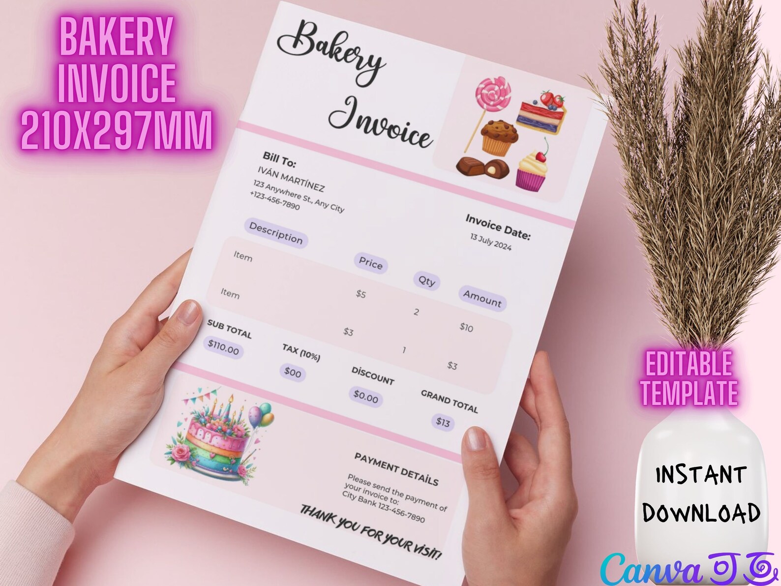 Bakery Invoice Template Receipt Template Business Template Printable ...