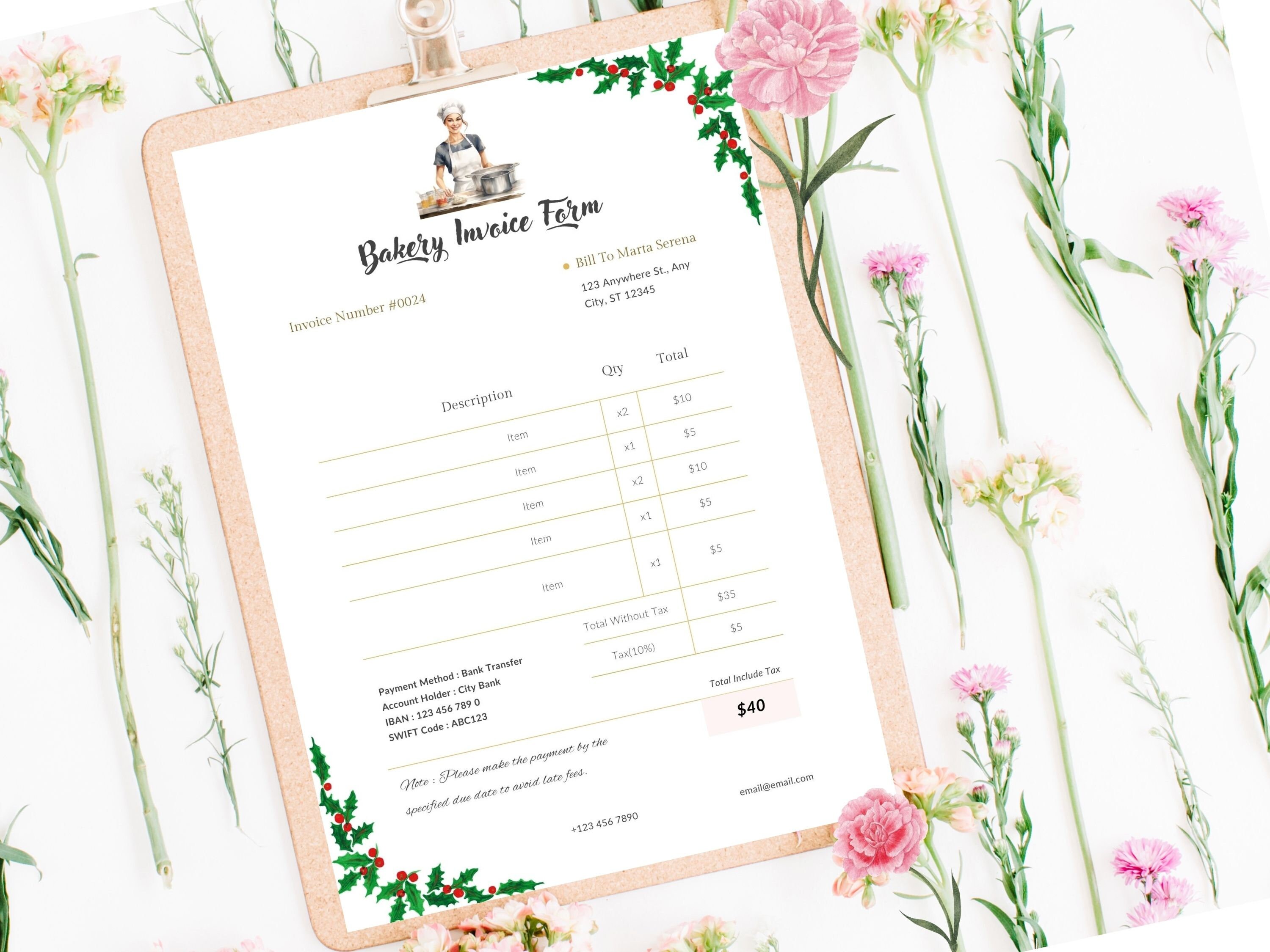 Bakery Invoice Template Receipt Template Business Template Printable ...
