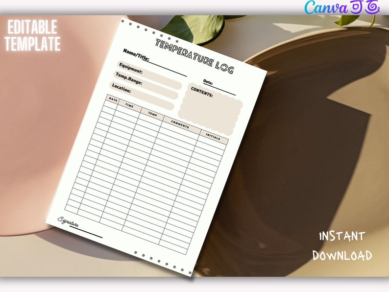 Temperature Check Record Log Daily Refrigerator Printable Temperature ...