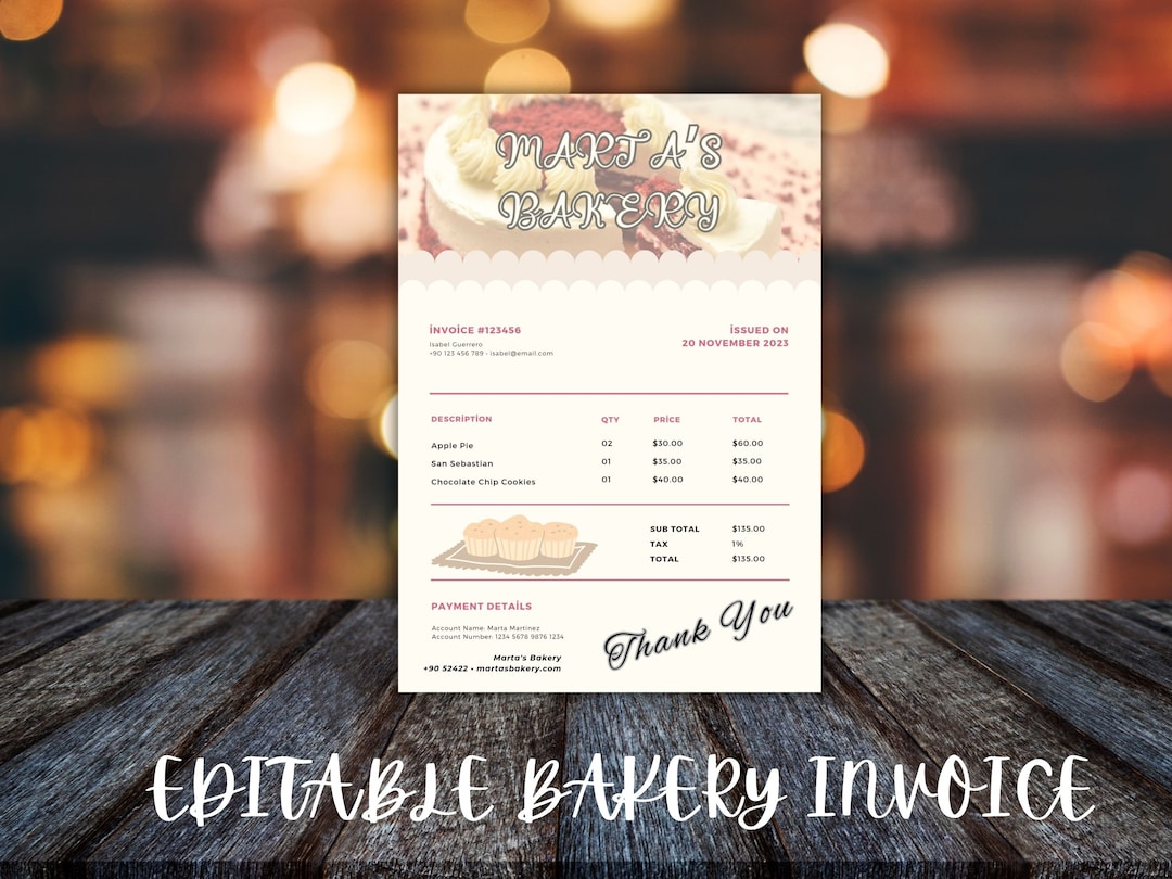 Editable Bakery Invoice Template Cake Invoice Template Custom Invoice ...