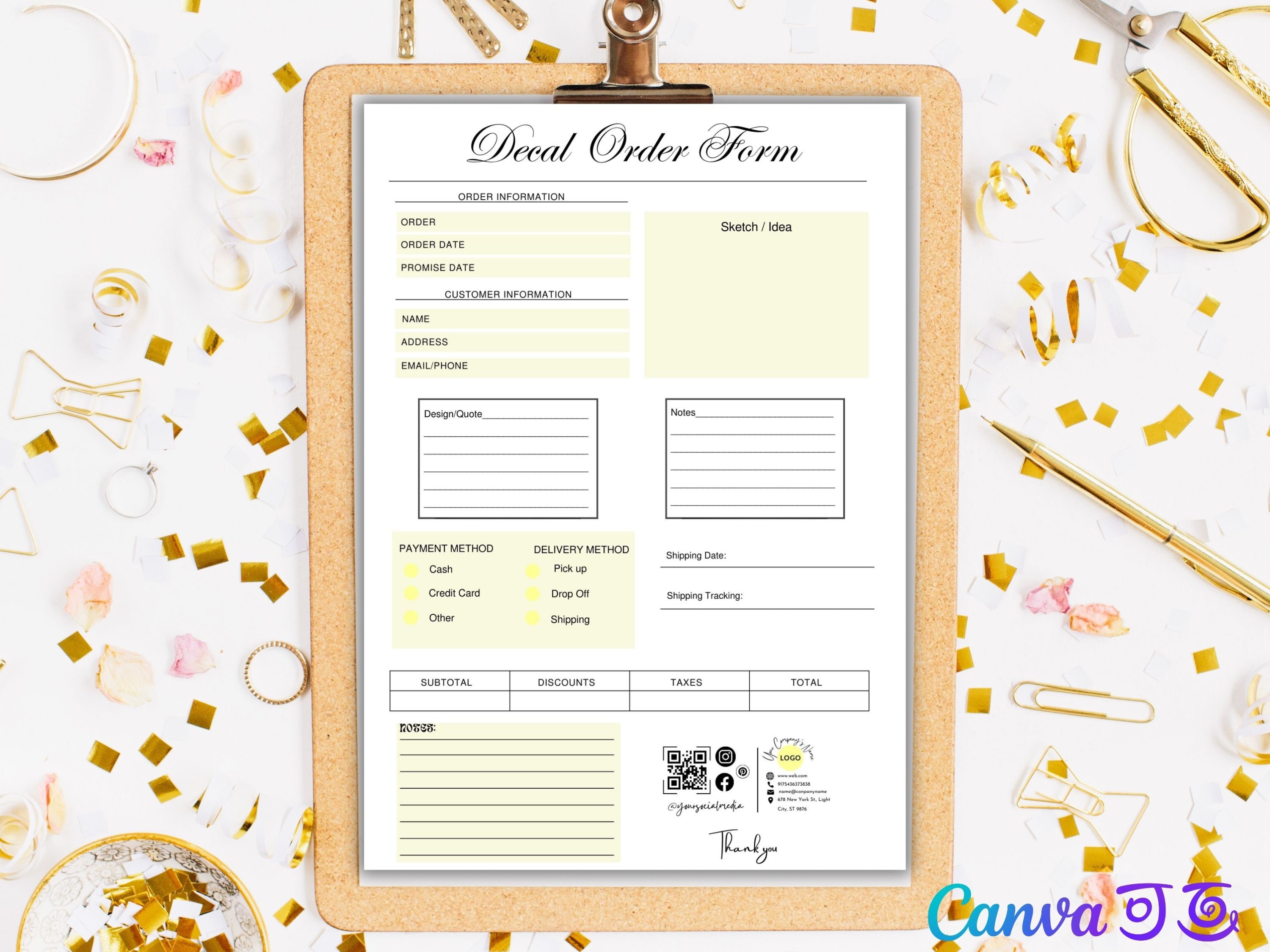Decal Order Form Editable Canva Template Vinyl Crafters Order Forms ...