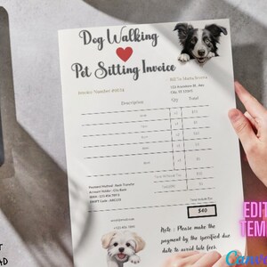 Pet Sitting Invoice Template for Dog Walking Pet Care Dog Grooming and ...