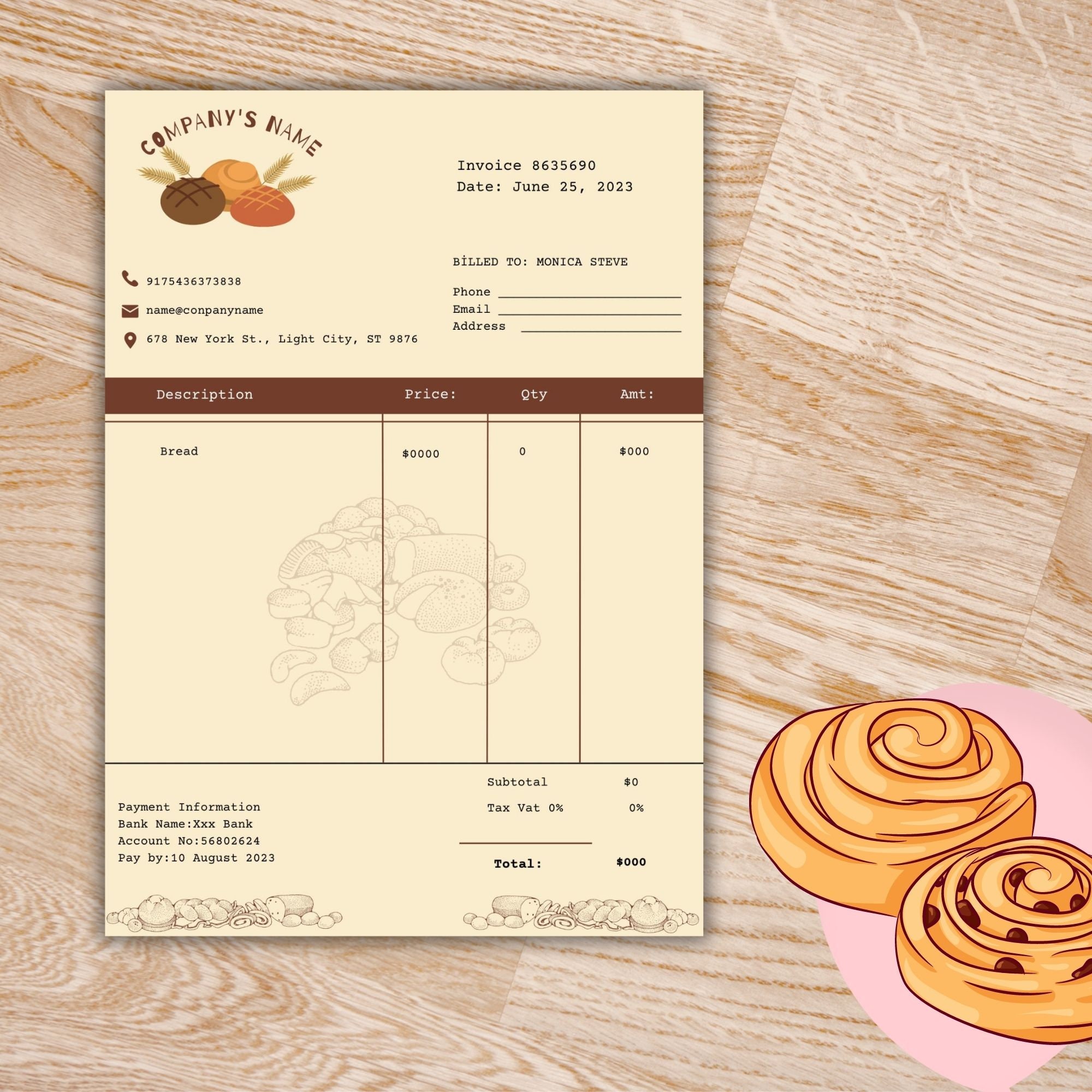 Bakery Invoice Template Receipt Template Business Template Printable ...