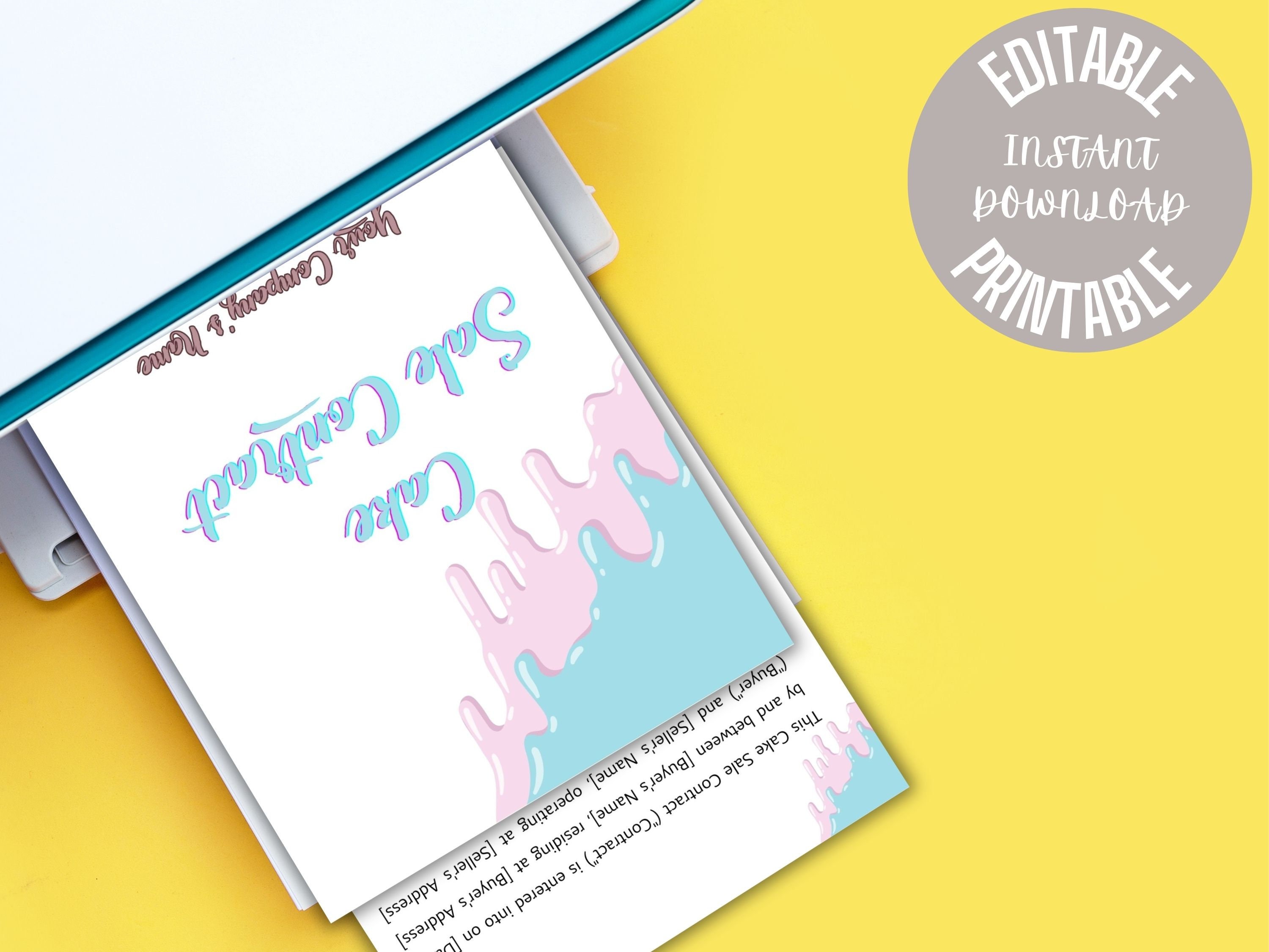 Custom Cake Sales Contract Template Editable PDF for Bakers Cake ...