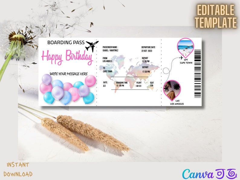 Happy Birthday Boarding Pass 4 Different Colurs Template Printable Trip ...