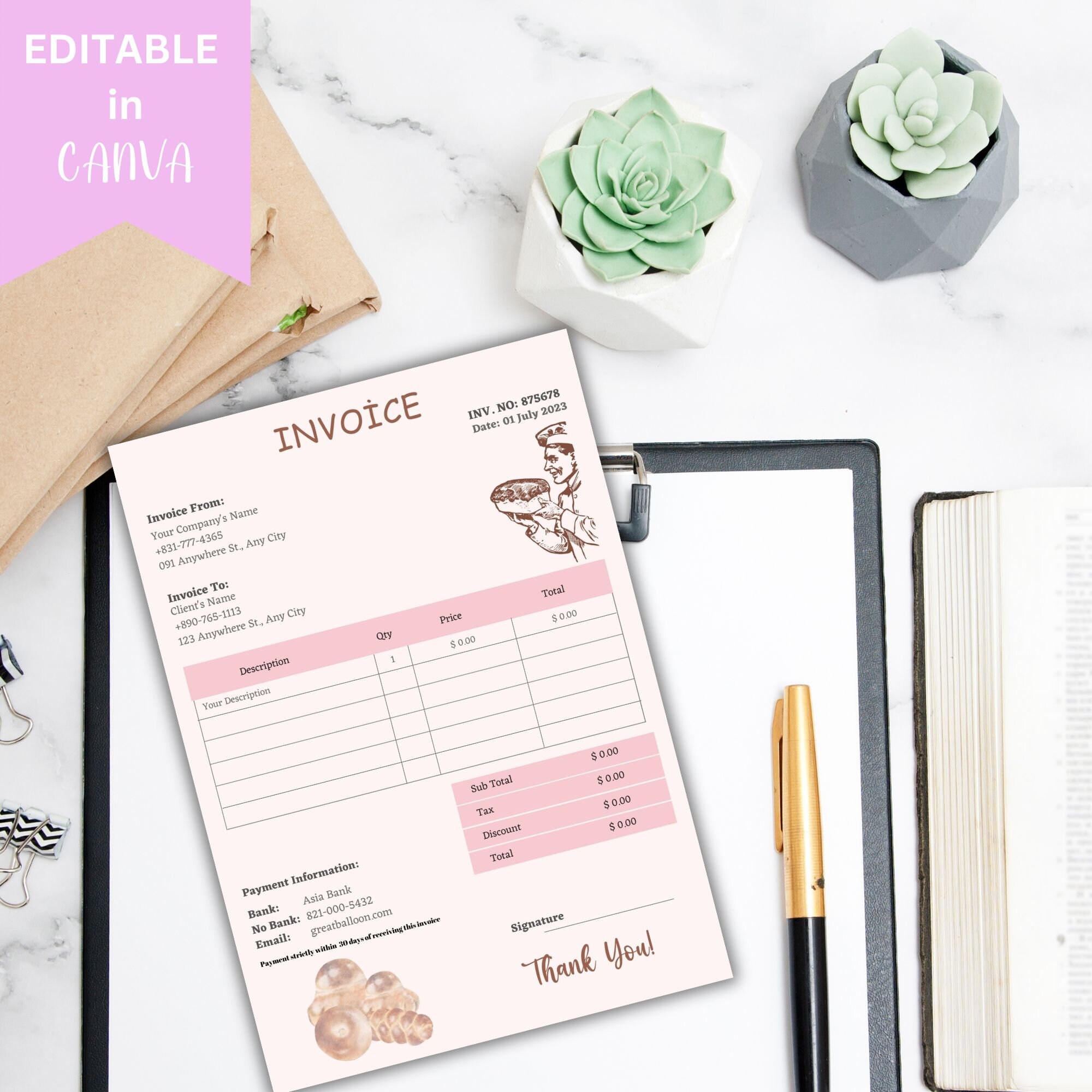 Bakery Invoice Template Receipt Template Business Template Printable ...